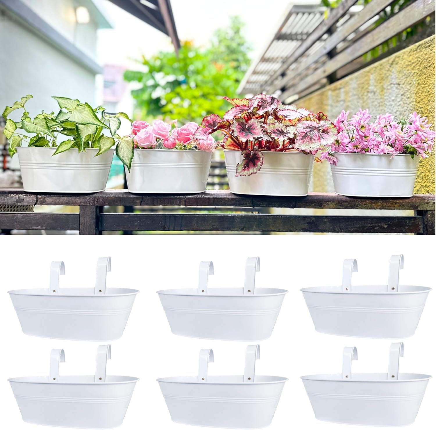 Amazon.com: LaLaGreen Outdoor Plants Rail Planter (6 Pack, 15 Inch ...
