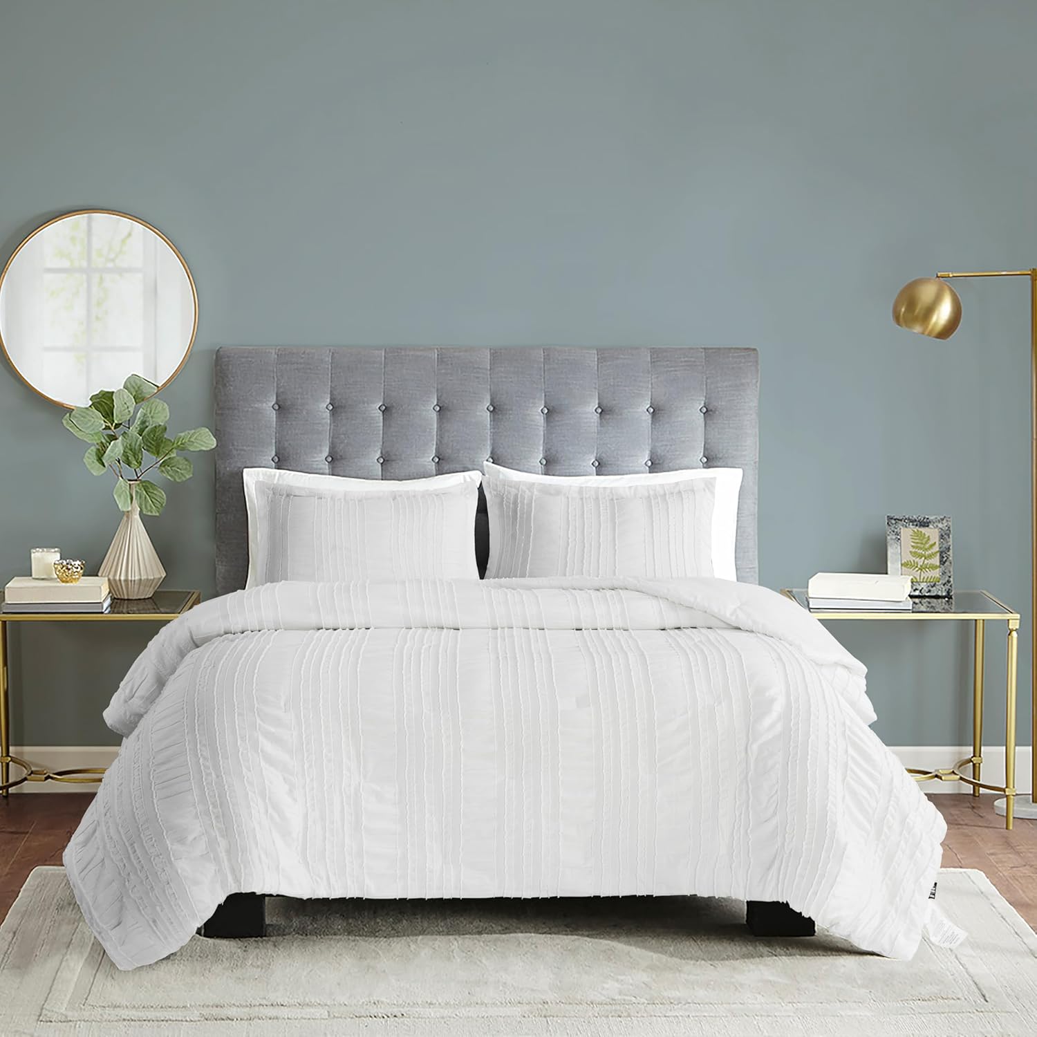 Amazon.com: Homechoice Decor White Seersucker Tufted Comforter Set - 3 ...