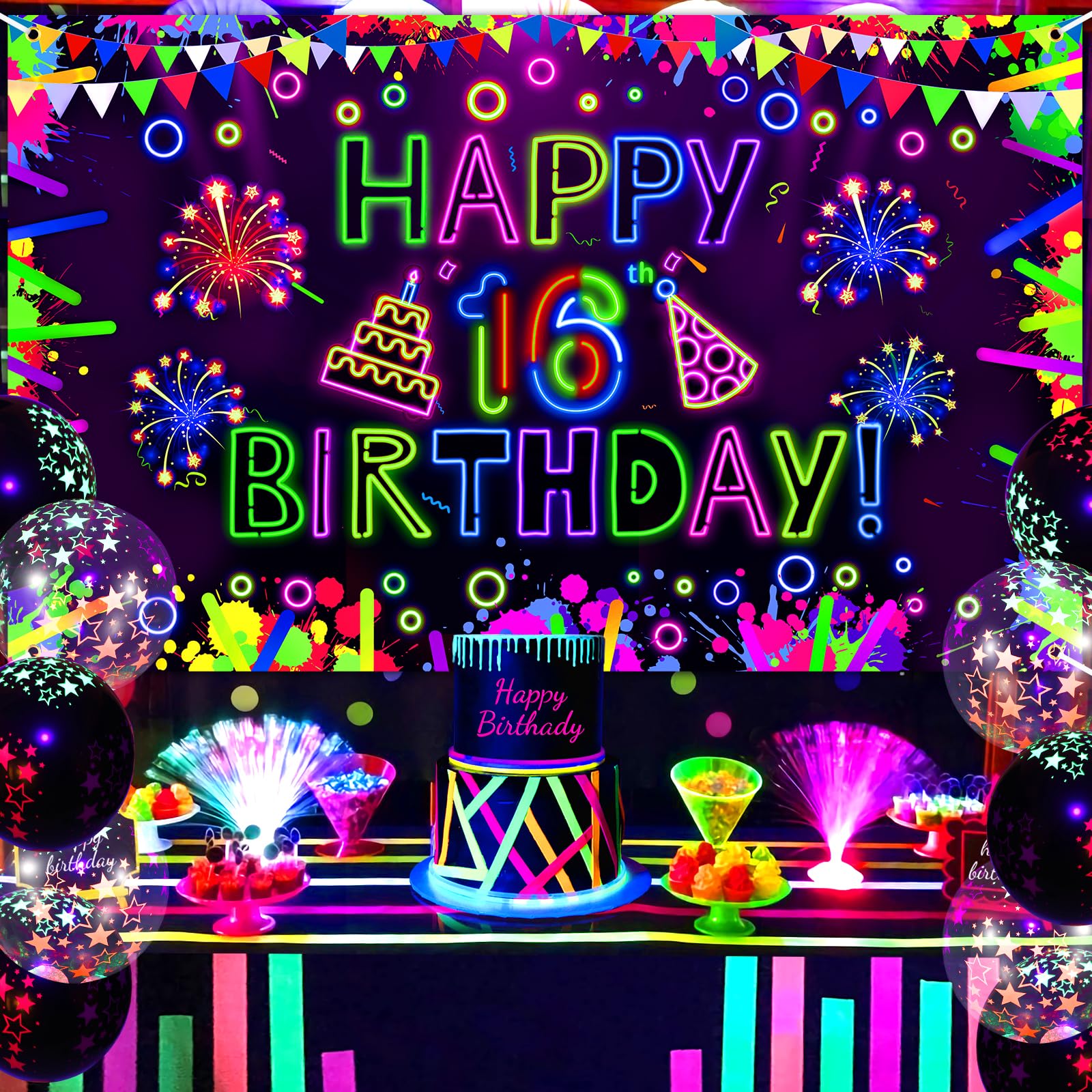Neon 13th Birthday Party Vibrant Neon Thirteen Birthday Invitations