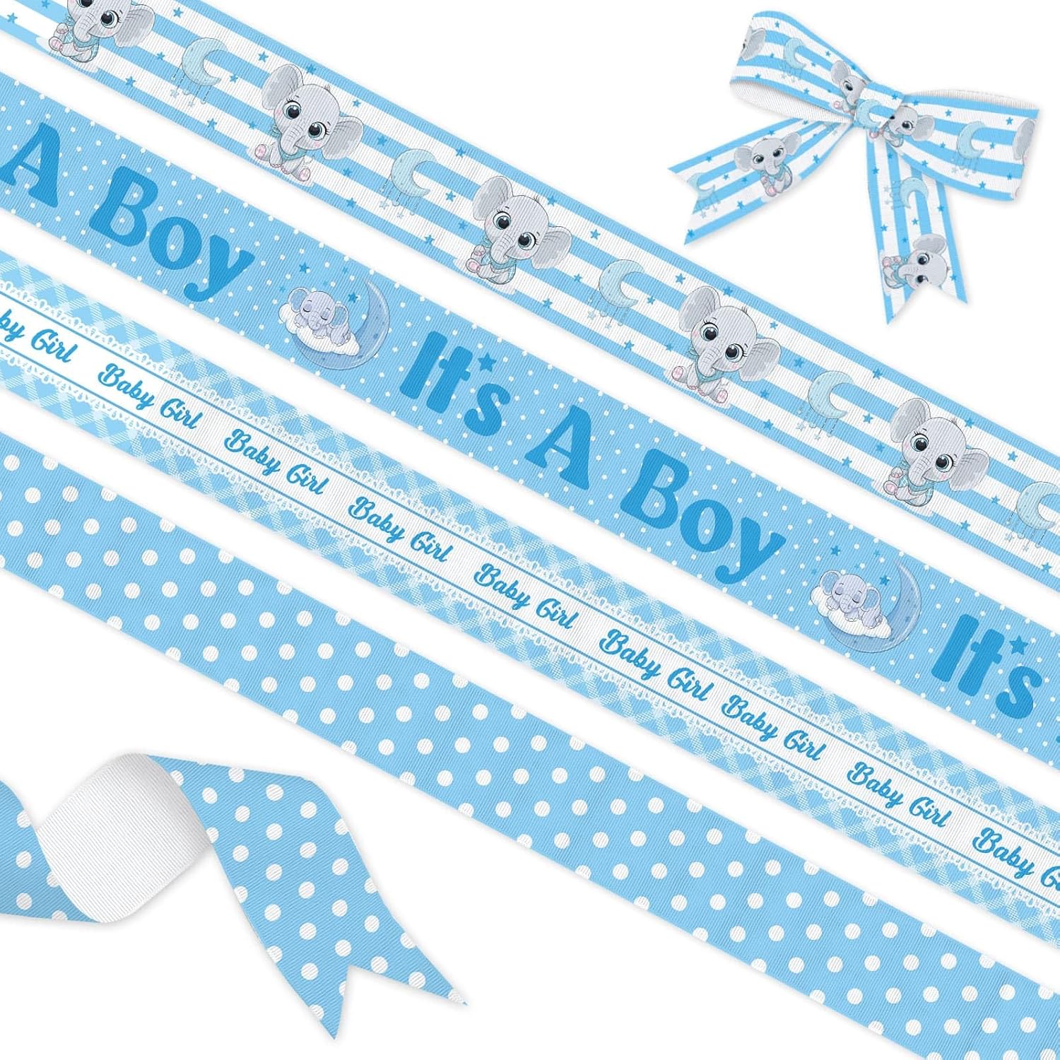 Amazon.com: YKW 4 Pack Baby Boy Ribbon, 1 Inch x 5 Yards Each, Blue ...