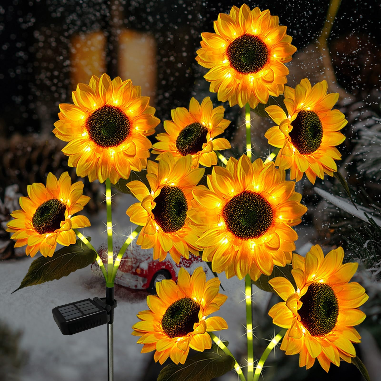 3 Pack Solar Lights Outdoor Garden Decor with 3 LED Sunflower Yellow ...