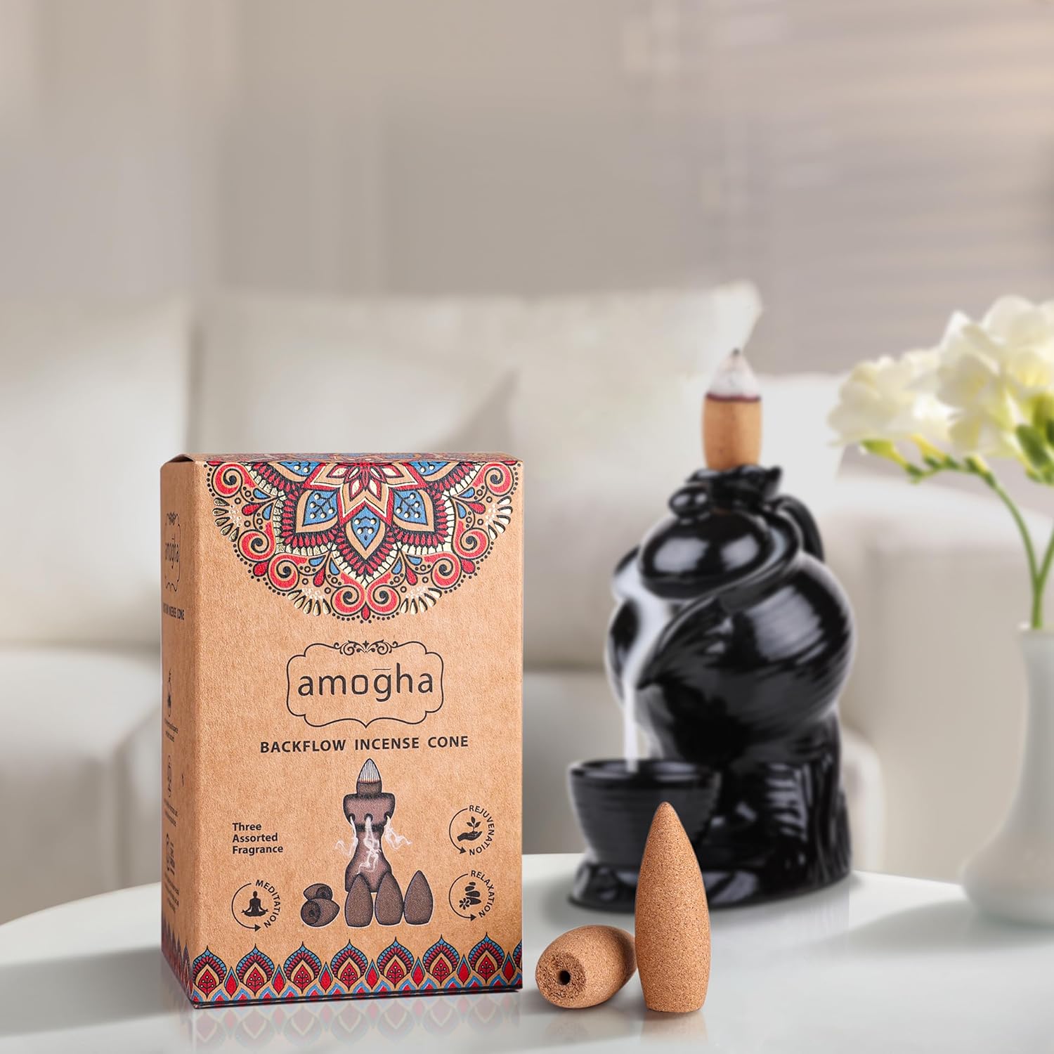 Amogha Backflow Incense Cones Fragrances- Meditation, Rejuvination and ...