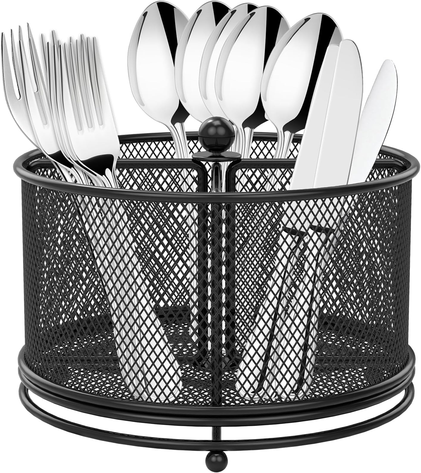 DysanVica 360° Rotating Metal Utensil Caddy - 4 Compartment Silverware ...