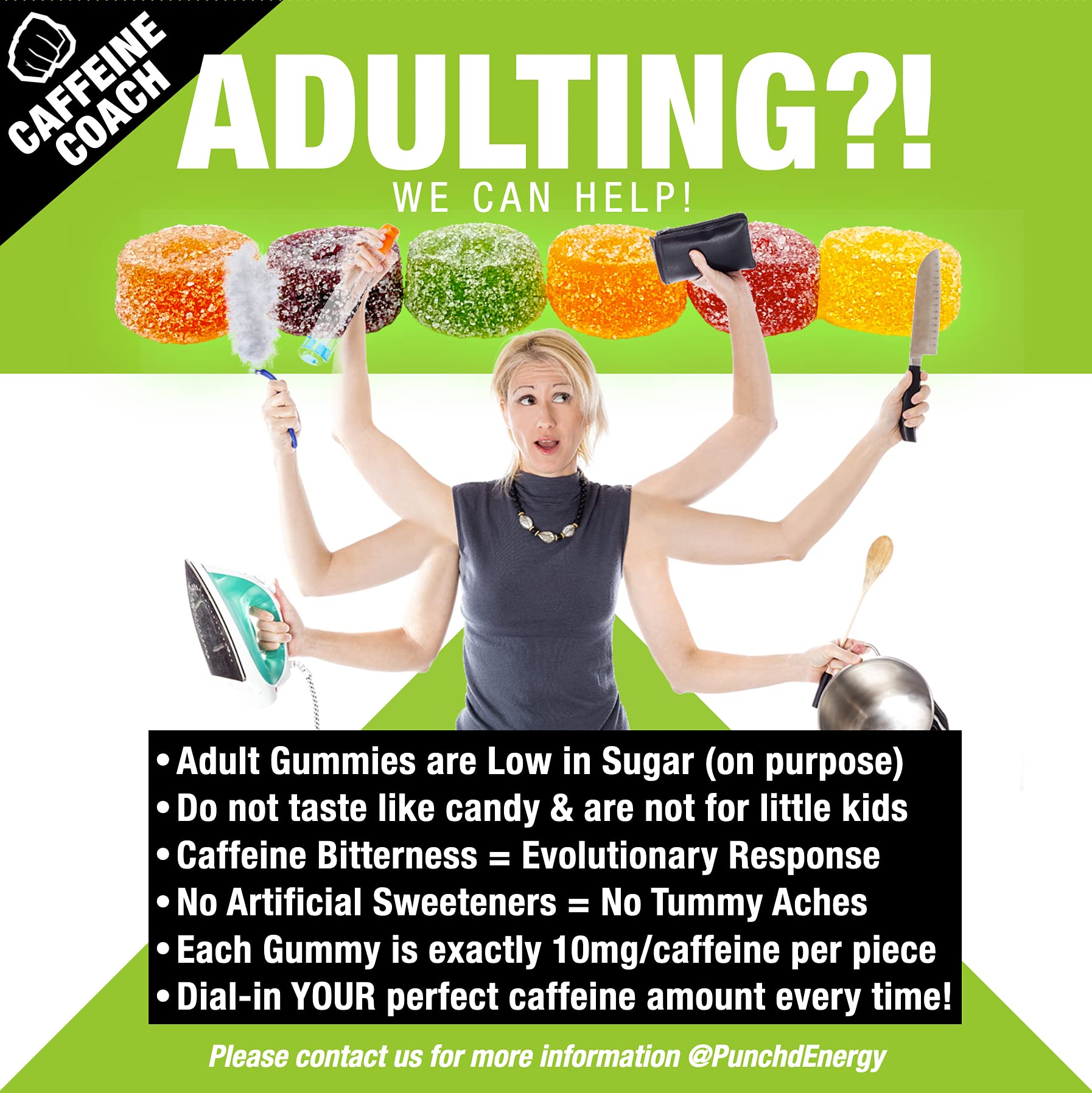 Punch'd Energy, All Natural Caffeine Gummies, 10 Gummies = 100mg of ...