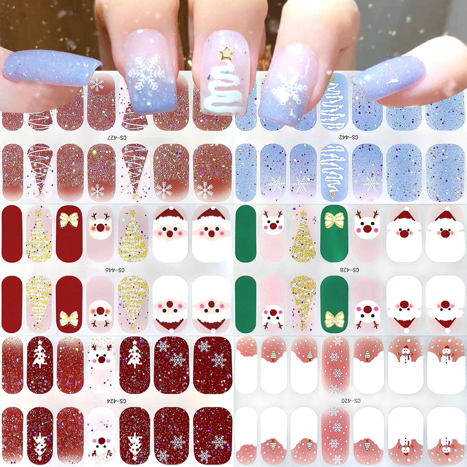 Amazon.com: 6 Sheets Christmas Nail Wraps Stickers 3D French White ...