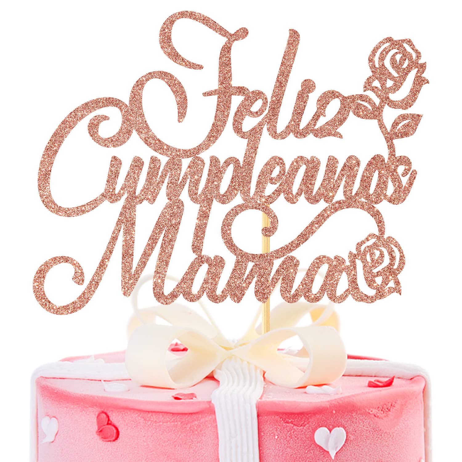 Amazon.com: Rose Gold Glitter Feliz Cumpleanos Mama Cake Topper, Happy ...