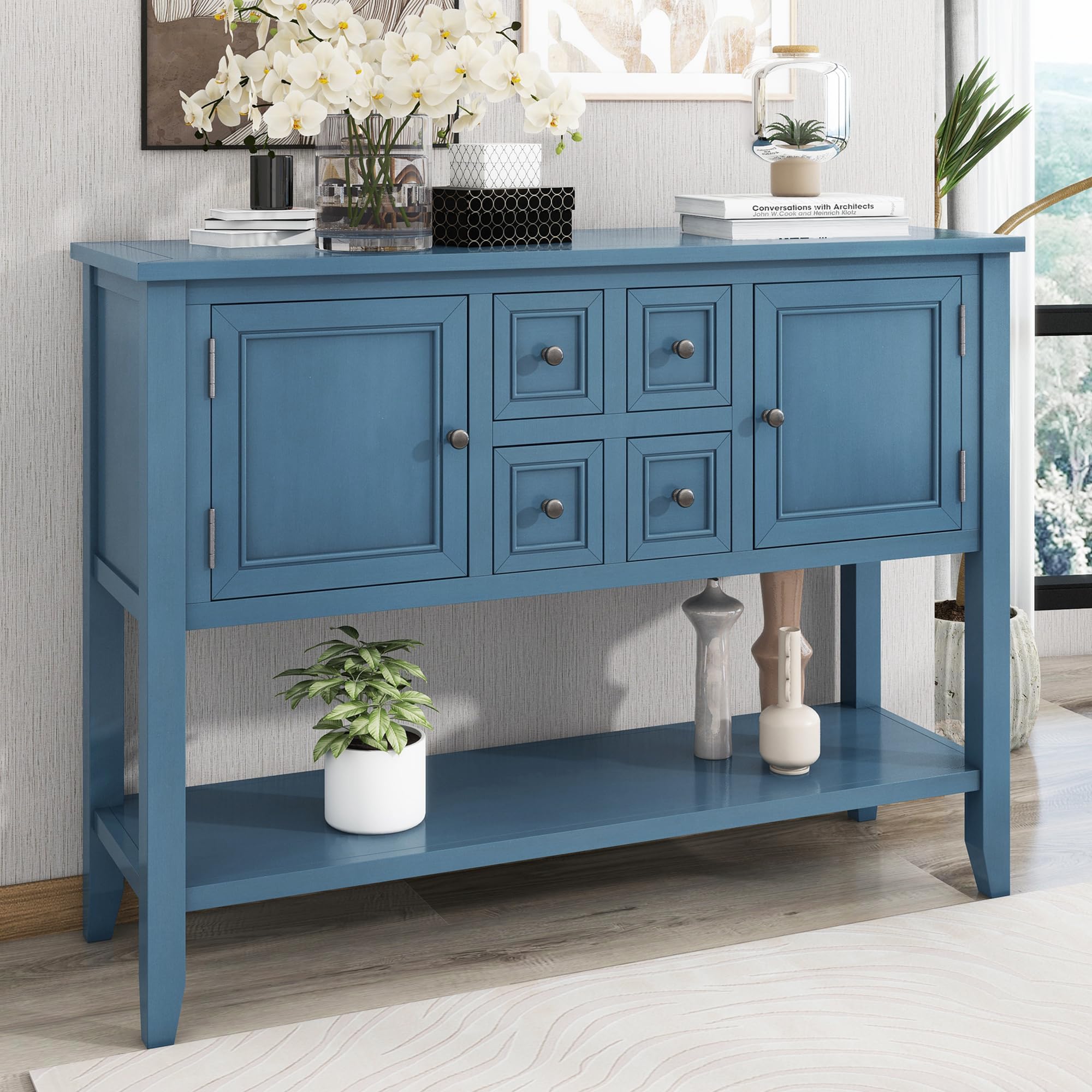 Amazon.com - P PURLOVE Console Table, Wood Buffet Sofa Table with 4 ...