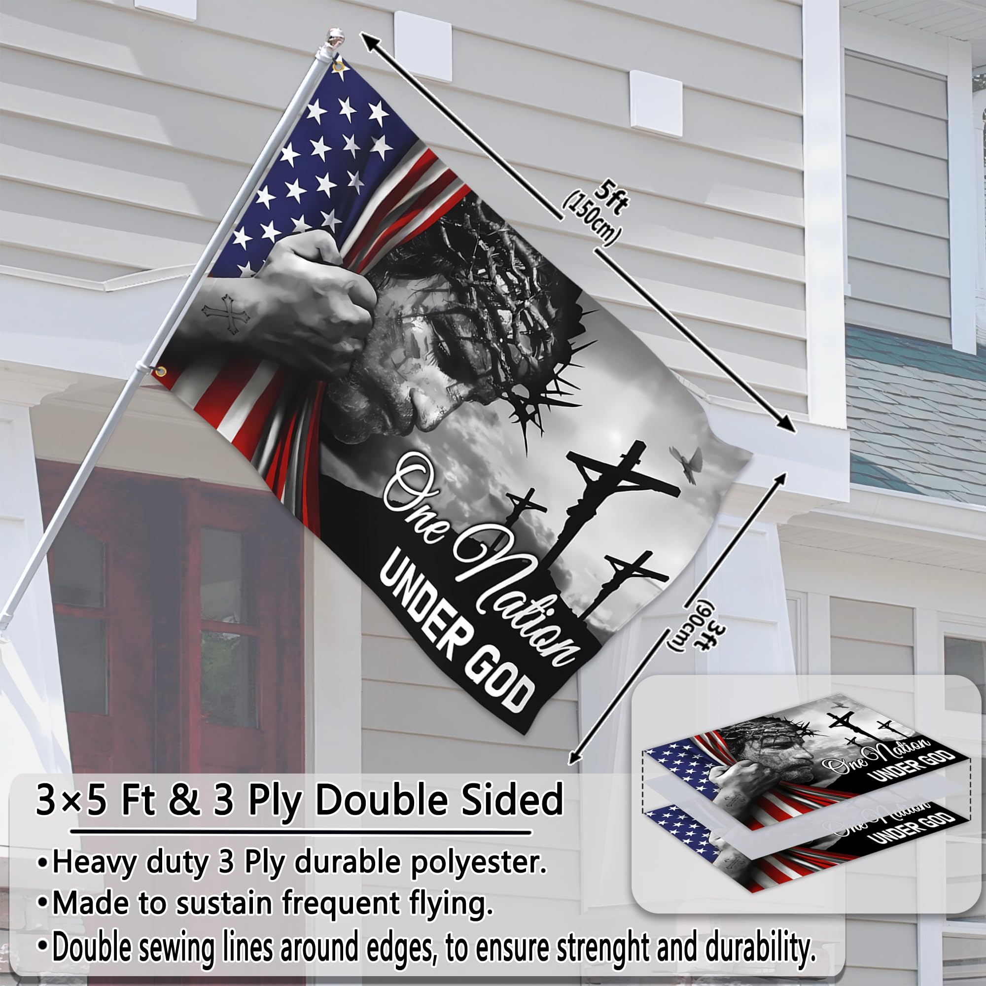Snapklik.com : One Nation Under God Flag 3x5 Double Sided Christian ...