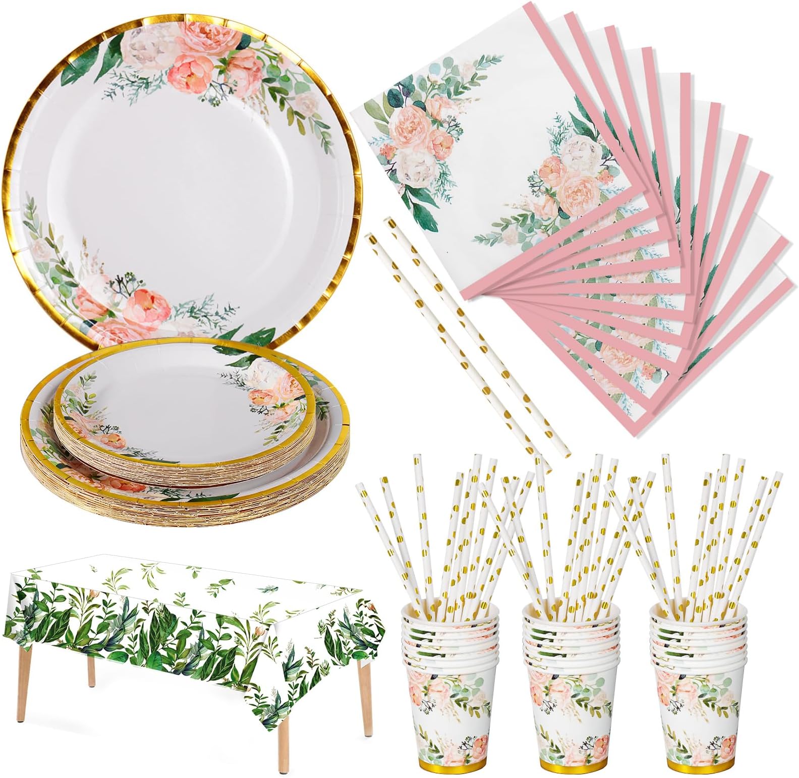 Party Tableware Set,68 Pcs Flower Party Plates Cups and Napkins ...