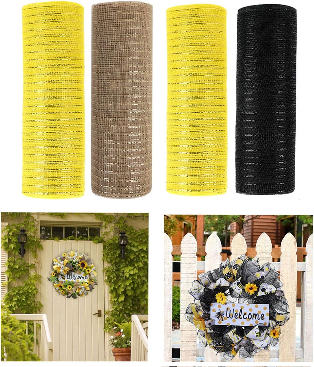 Amazon.com: JStnana 4 Rolls Deco Mesh Ribbon for Spring Bee Wreath ...