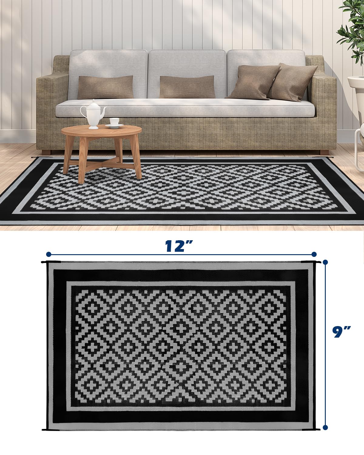 Snapklik.com : Kohree RV Outdoor Rug 9x12 Reversible, Waterproof Patio Mat