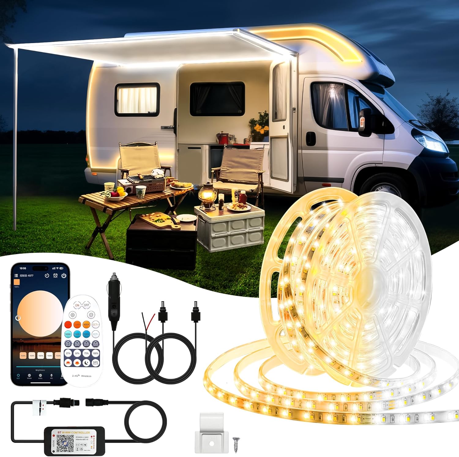 Amazon.com: 16.5FT 12V White RV Awning Led Light Strip Dimmable 3000 ...