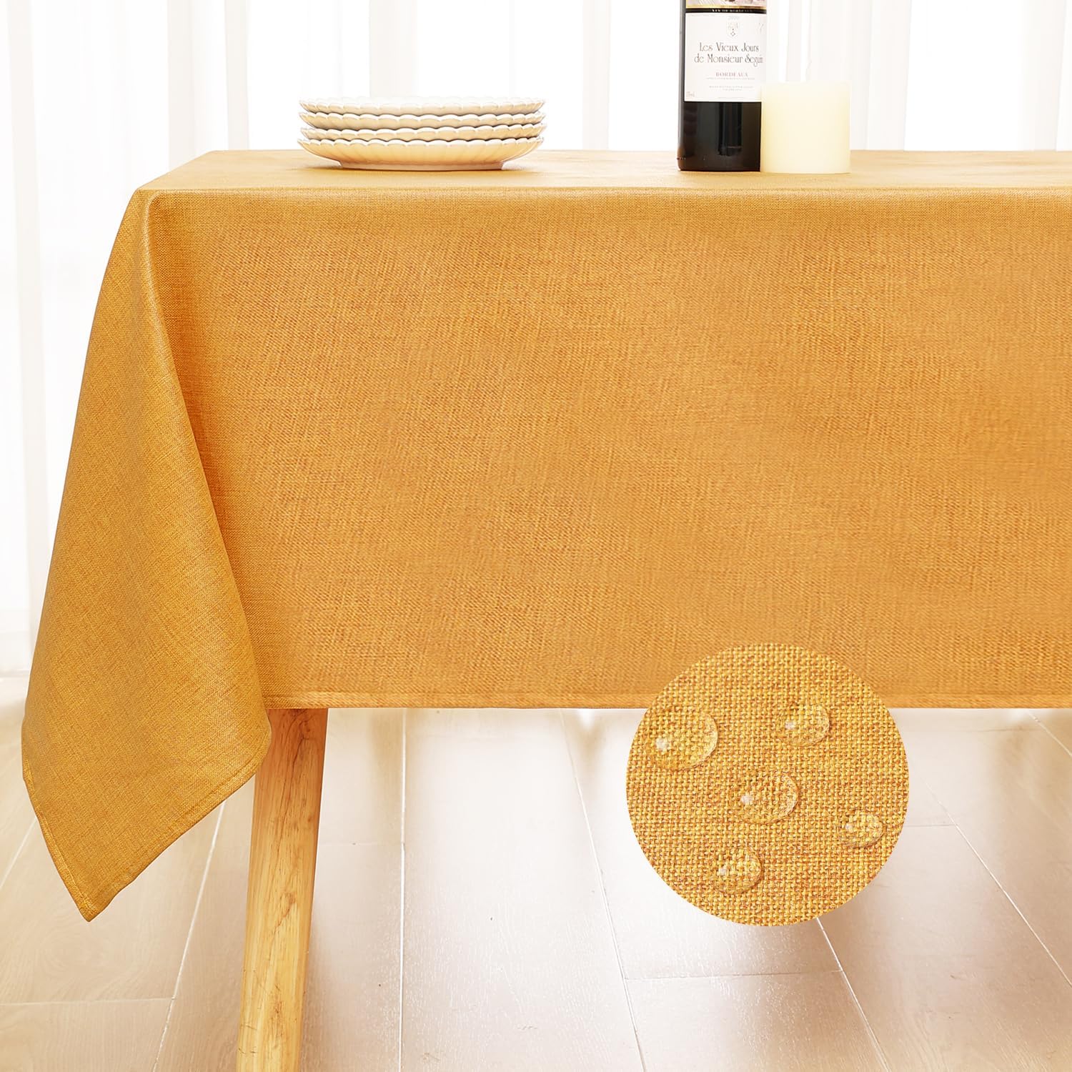 Amazon.com: smiry Rectangle Linen Table Cloth, 100% Waterproof Wipeable ...