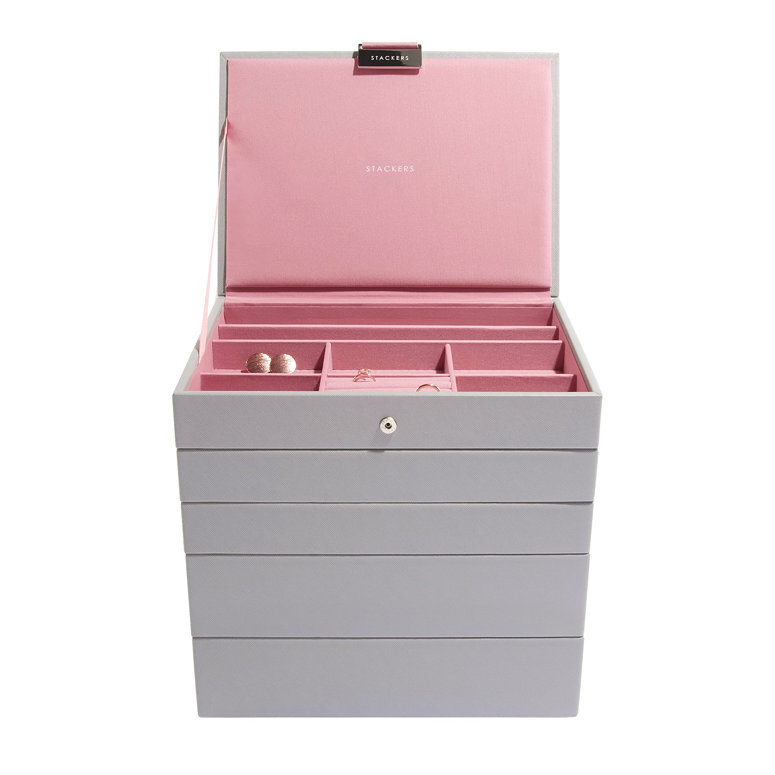 Stackers Dove Grey with Antique Rose Classic Medium Jewellery Box, Set ...