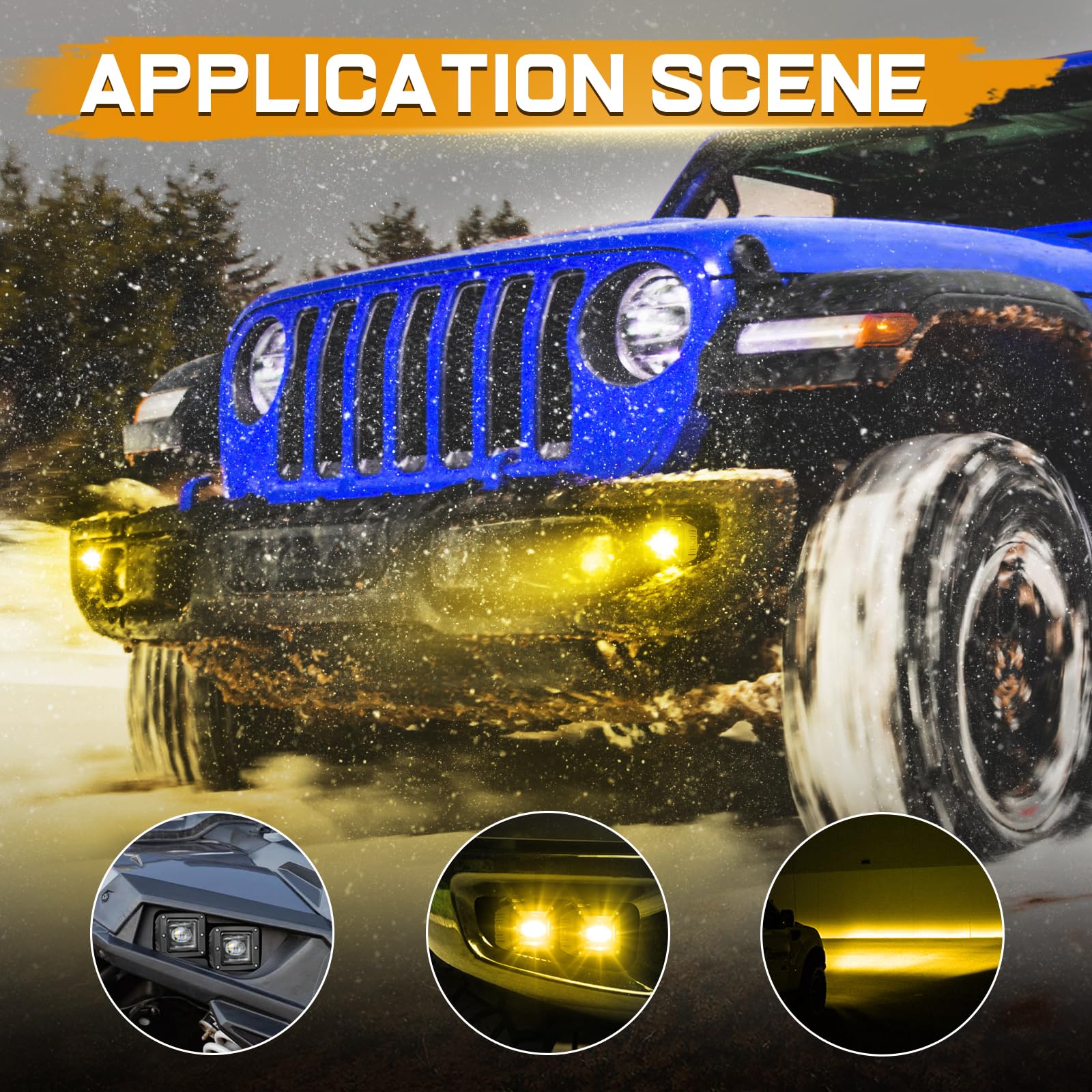 Snapklik.com : 3 SAE Yellow Fog Lights LED Pods Cubes Light DOT ...