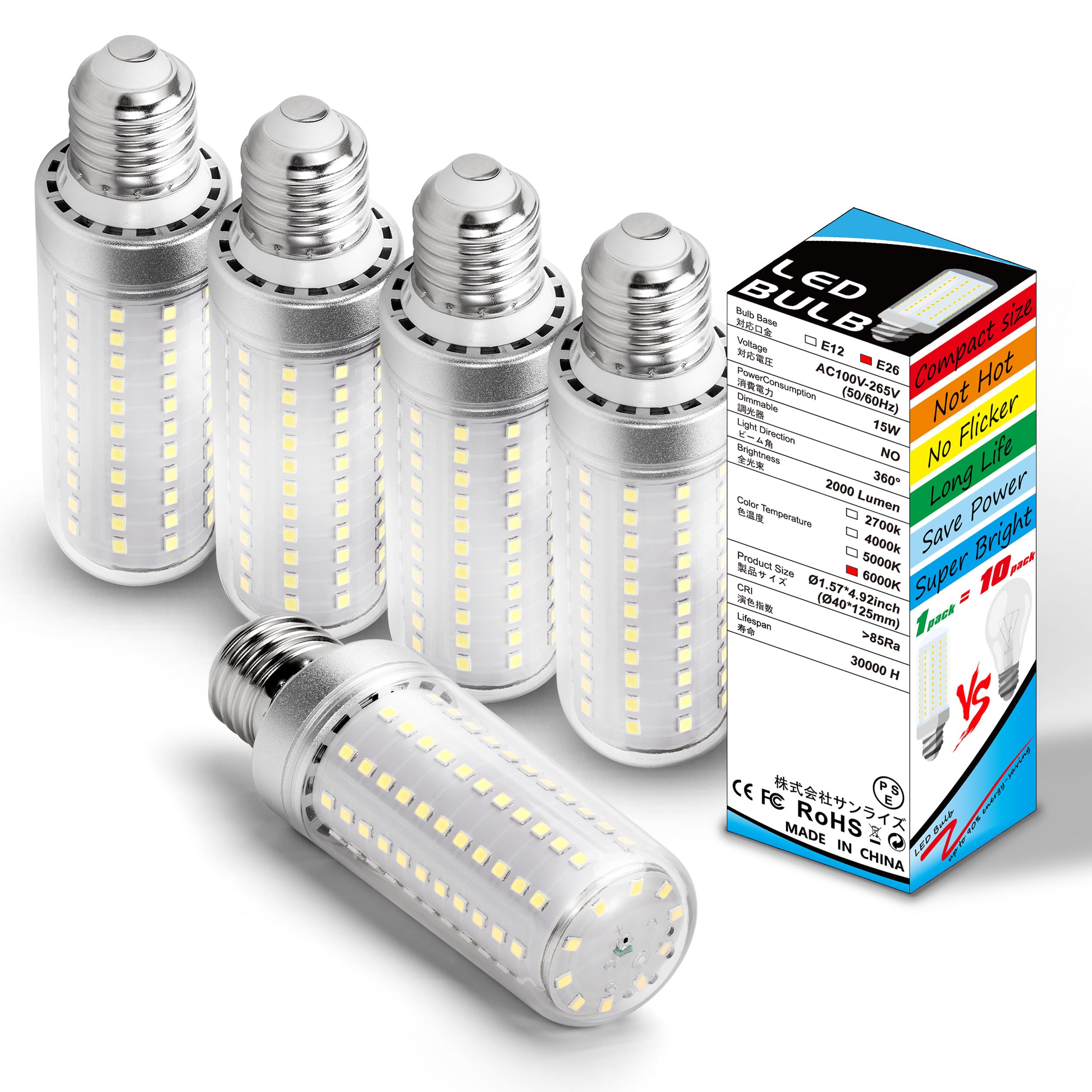 Snapklik.com : Big 1.57x 4.92inch, E26 LED Corn Light Bulb 150W ...