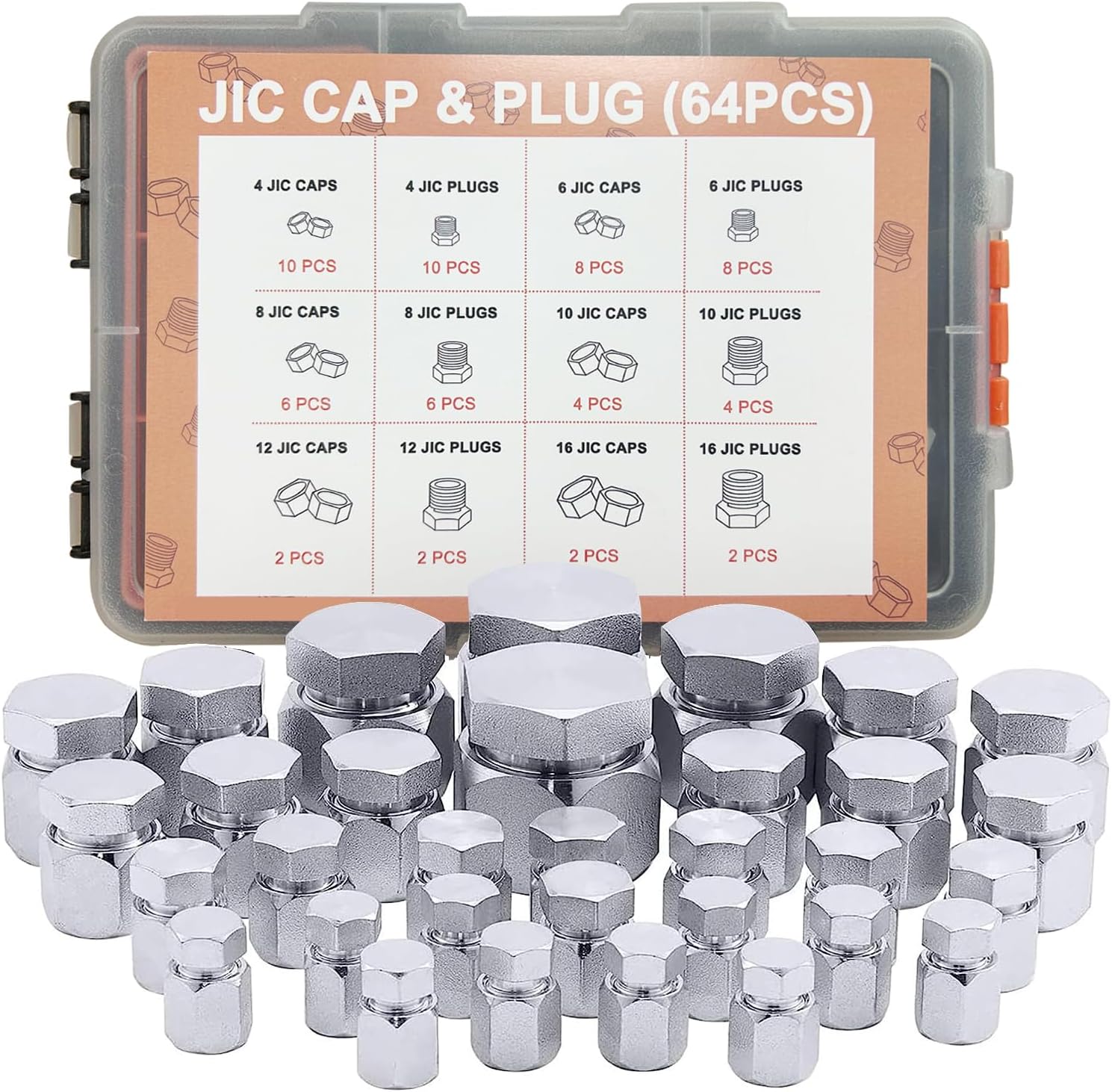 Amazon.com: 64 Pcs. JIC 37° Flare Thread Cap & Plug Assortment Kit ...