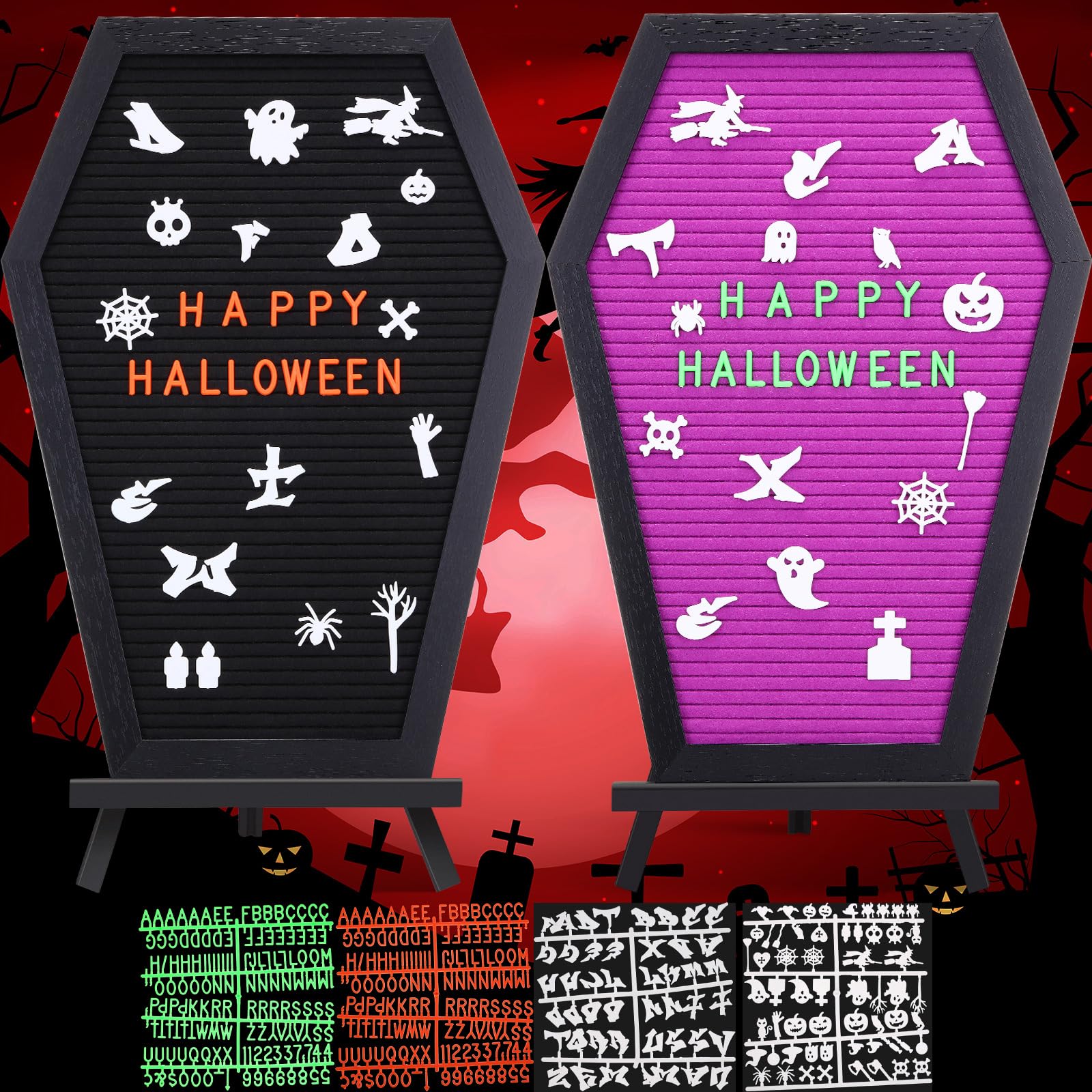 Amazon.com : Wonderjune 2 Packs Halloween Felt Coffin Letter Board with ...