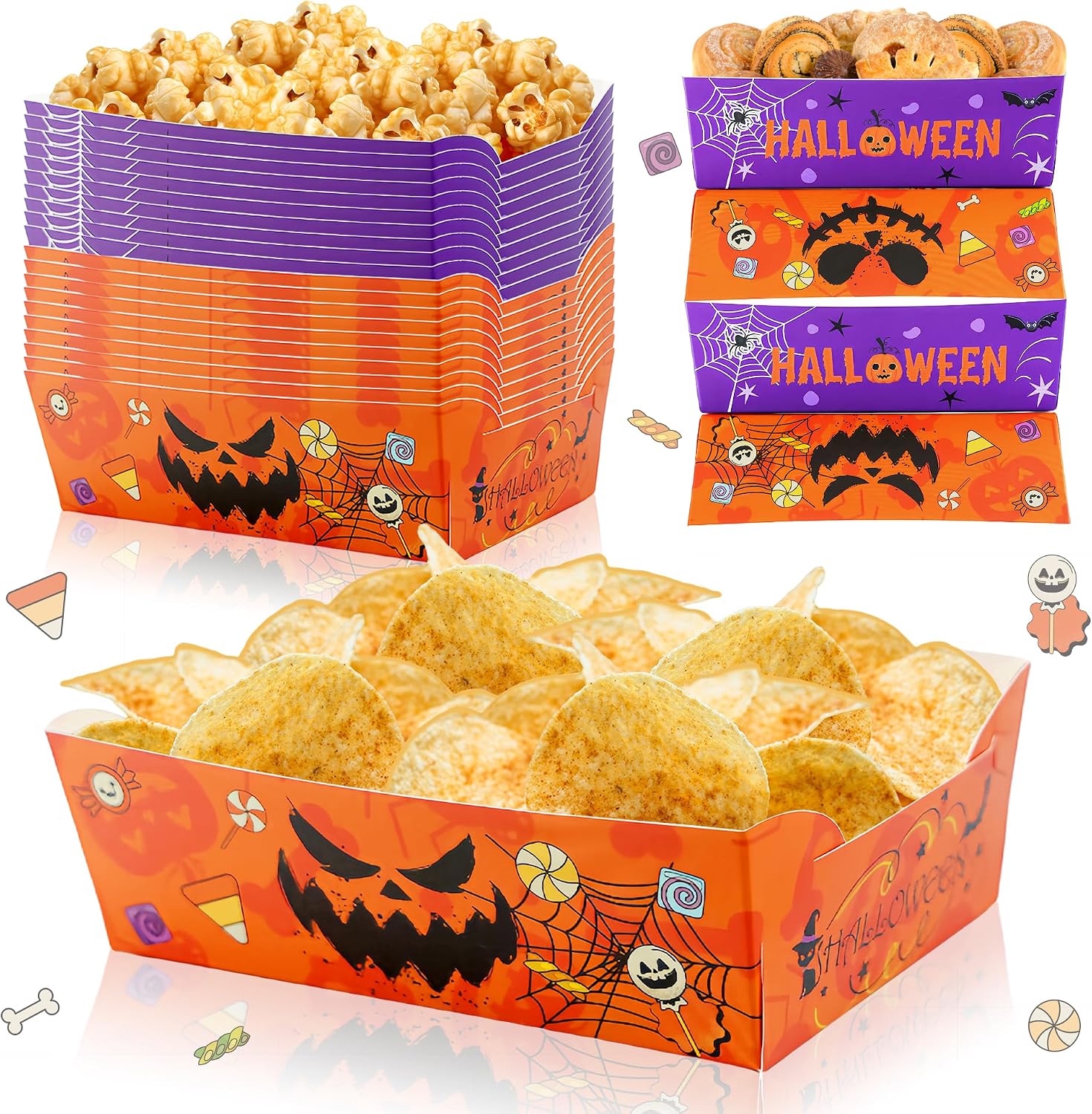 Amazon.com: Haxpacal Halloween Snack Trays 36pcs Ghost Pumpkin Paper ...