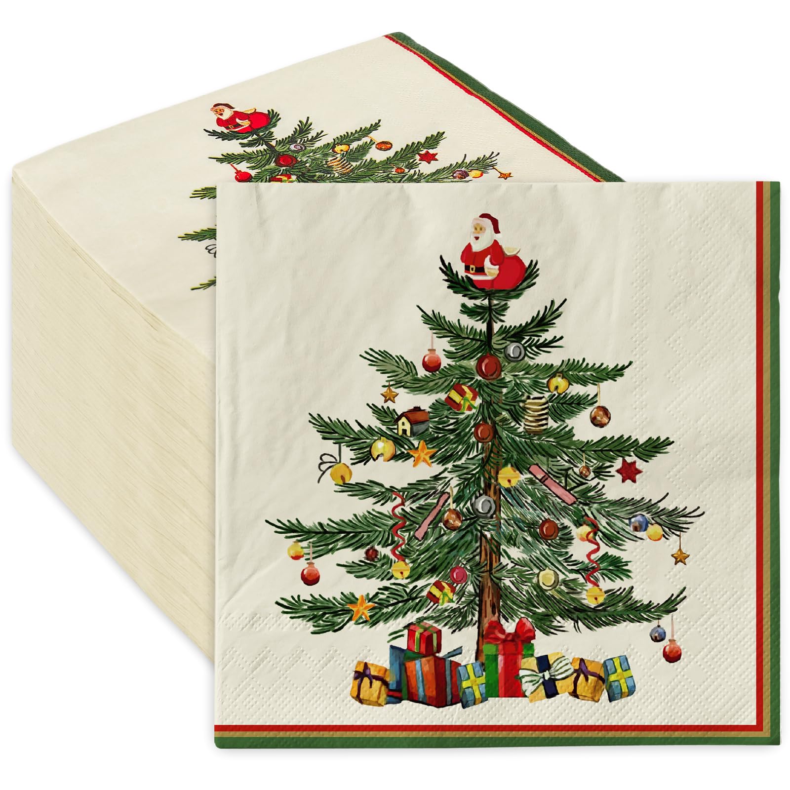 AnyDesign 100 Pack Christmas Paper Napkin Vintage Xmas Tree Disposable ...