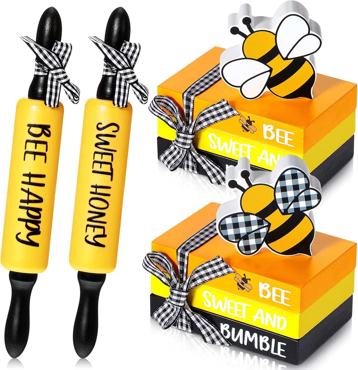 6 Pcs Bee Tiered Tray Decor Summer Farmhouse Wood Decorative Book Stack ...