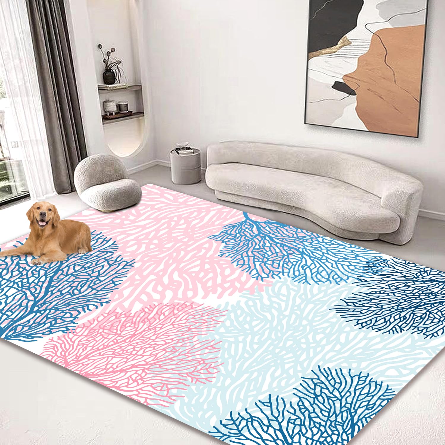 Amazon.com: QH Blue and Pink Coral Area Rug 5'x6' Floor Mats Washable ...