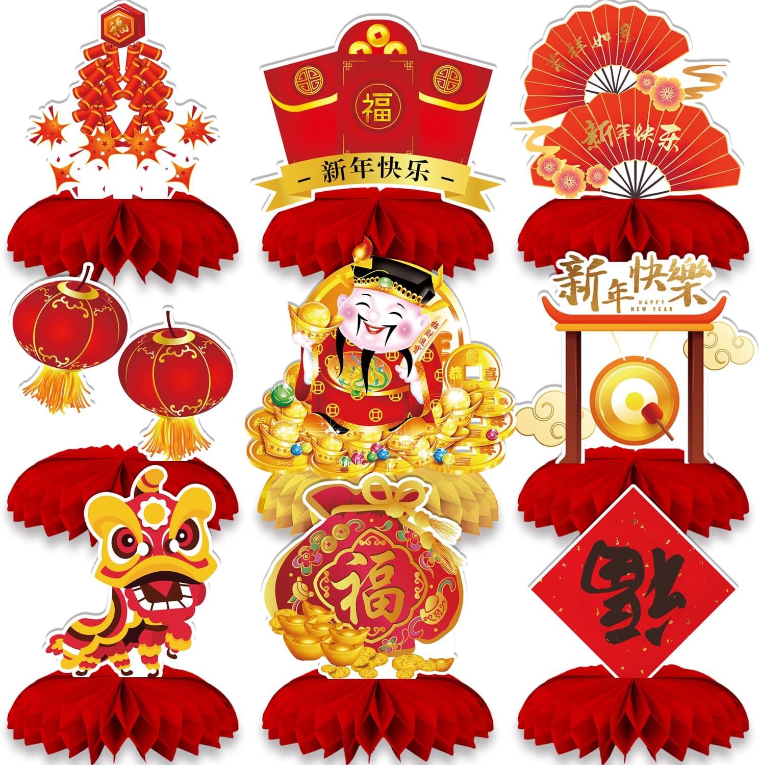 Chinese New Year Honeycomb Centerpieces, 9 Pieces Lunar New Year Table ...