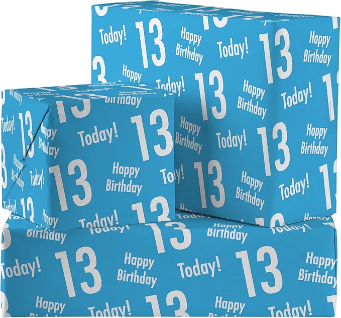 Hunts England - 2 Sheets Of 13th Birthday Blue Luxury Wrapping Paper ...