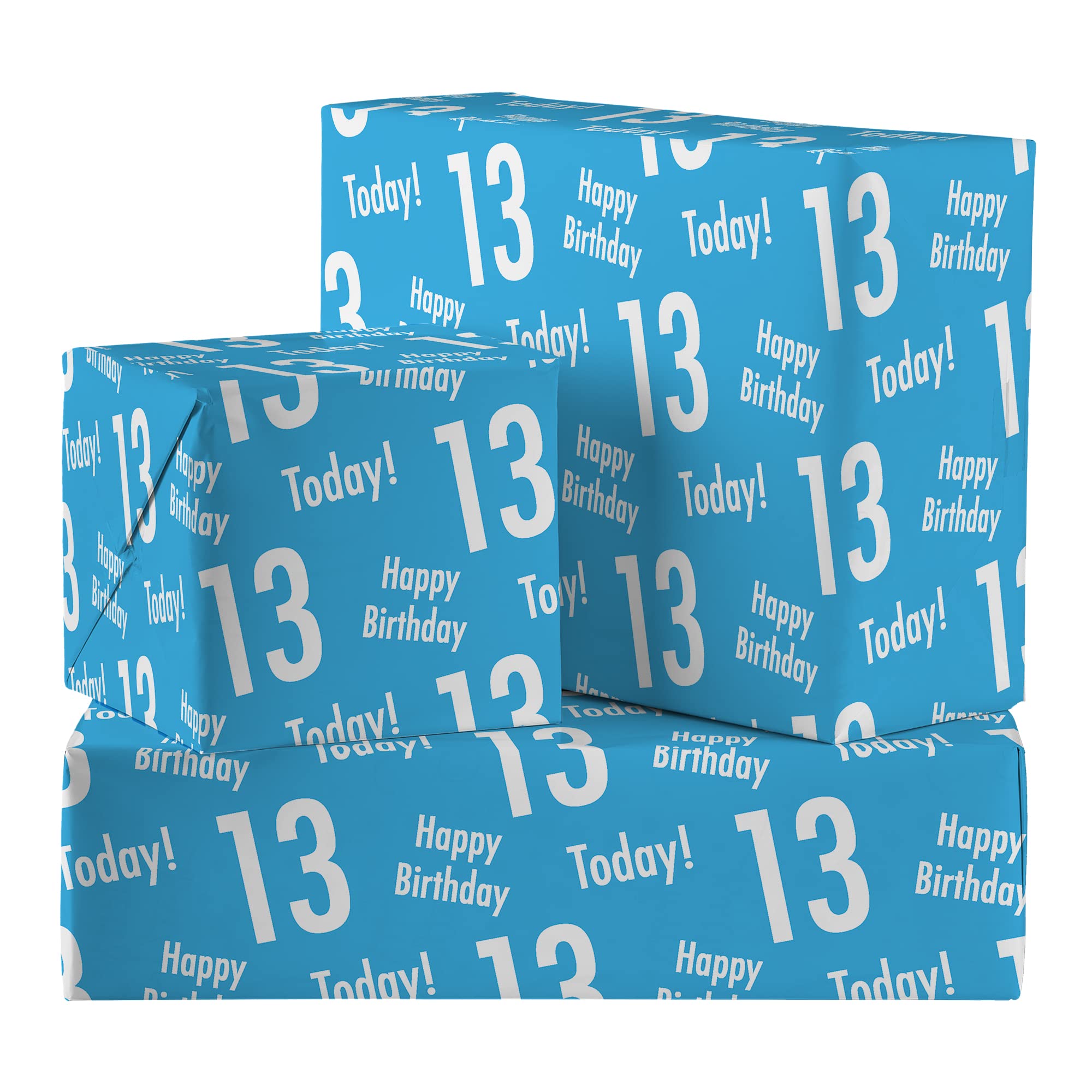 Hunts England - 2 Sheets Of 13th Birthday Blue Luxury Wrapping Paper ...