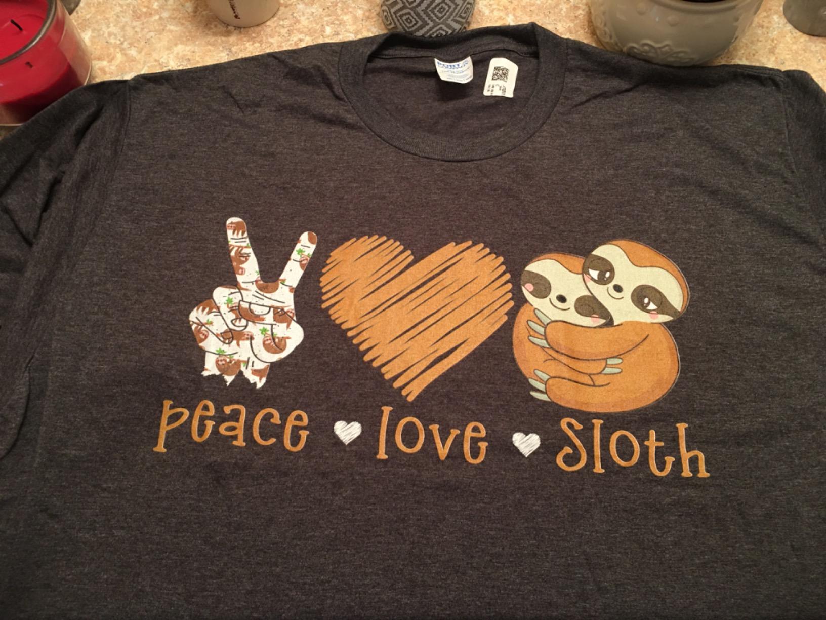 Amazon.com: Peace Love Sloth Tshirt Hand Sign Heart Sloth Lovers T ...