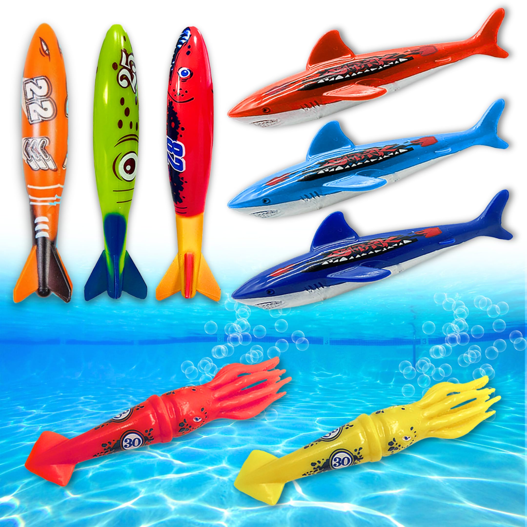 Snapklik.com : Pool Diving Torpedo Toy Set Underwater Shark Torpedoes ...