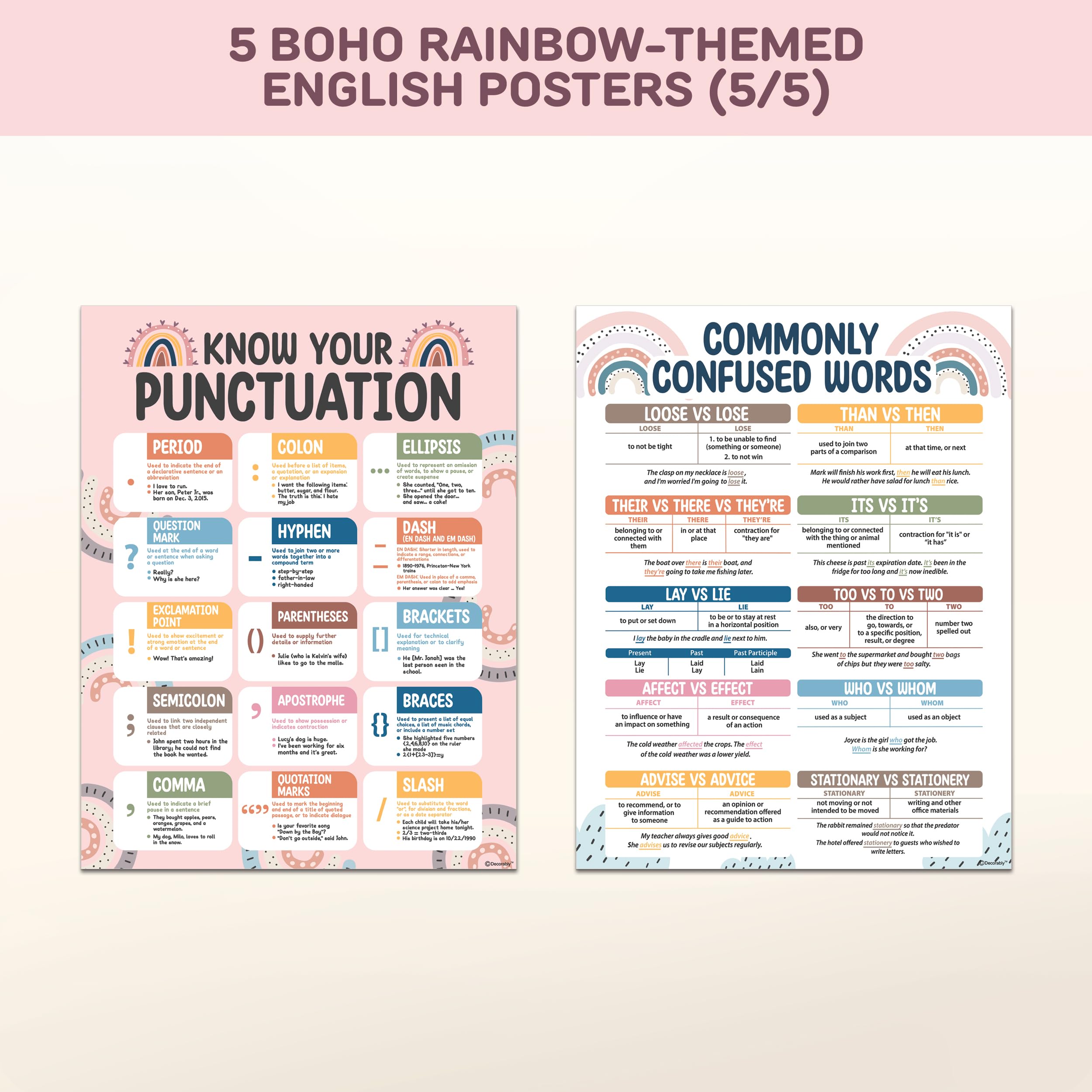 Snapklik.com : Decorably 5 Boho Rainbow English Figurative Language ...