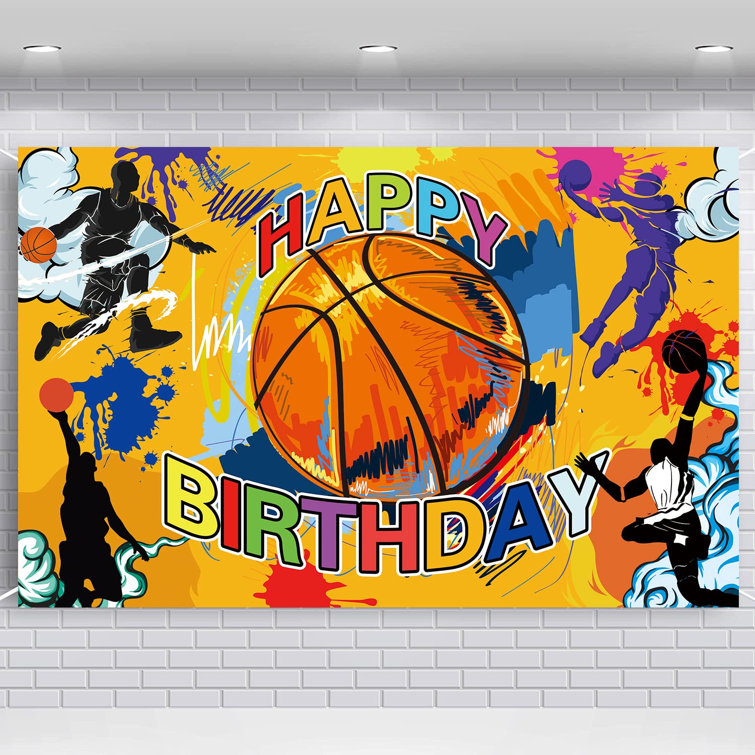 Amazon.com: Basketball Happy Birthday Banner Basketball Party Backdrop ...