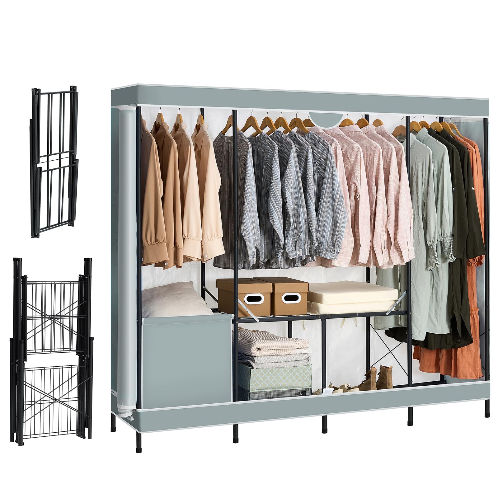 Amazon.com: GARPROVM Portable Wardrobe Closet Large, 74 inch Folding ...