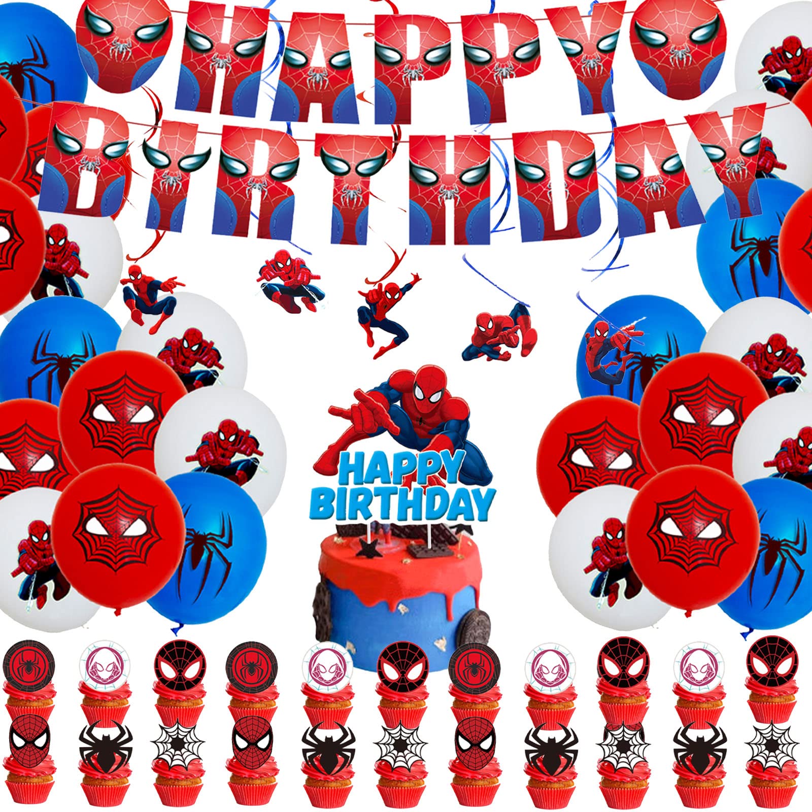 Buy Spider Birthday Party Supplies and Decorations, 64 Pcs With Happy ...