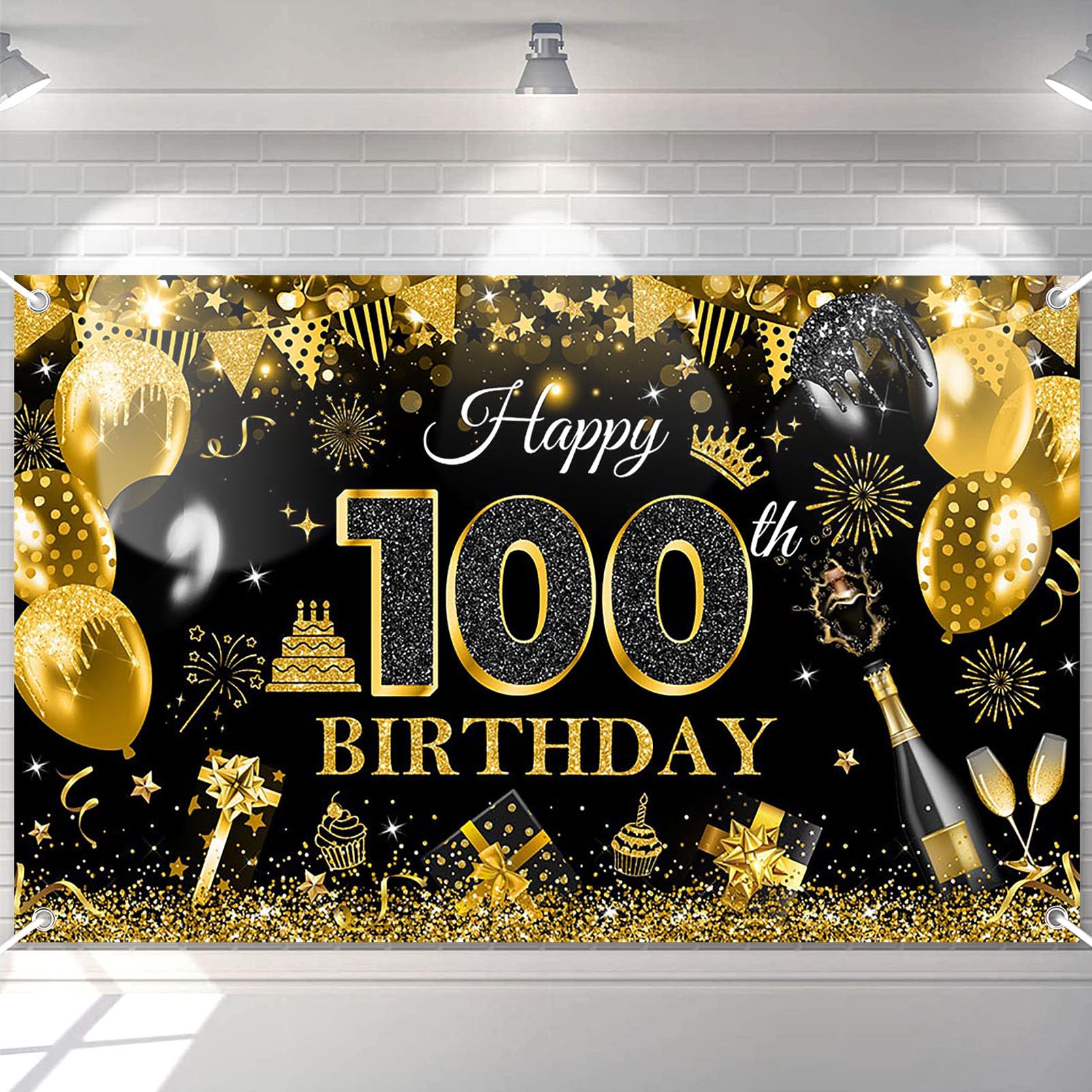 Amazon.com : Avezano Happy 100th Birthday Banner for Men Black and Gold ...