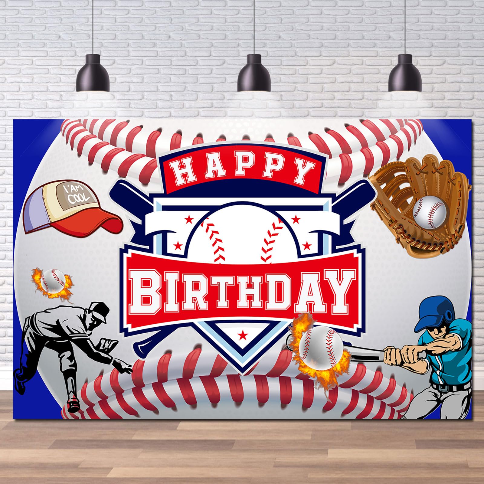 Amazon.com : Baseball Theme Happy Birthday Backdrop, Baseball Fans ...