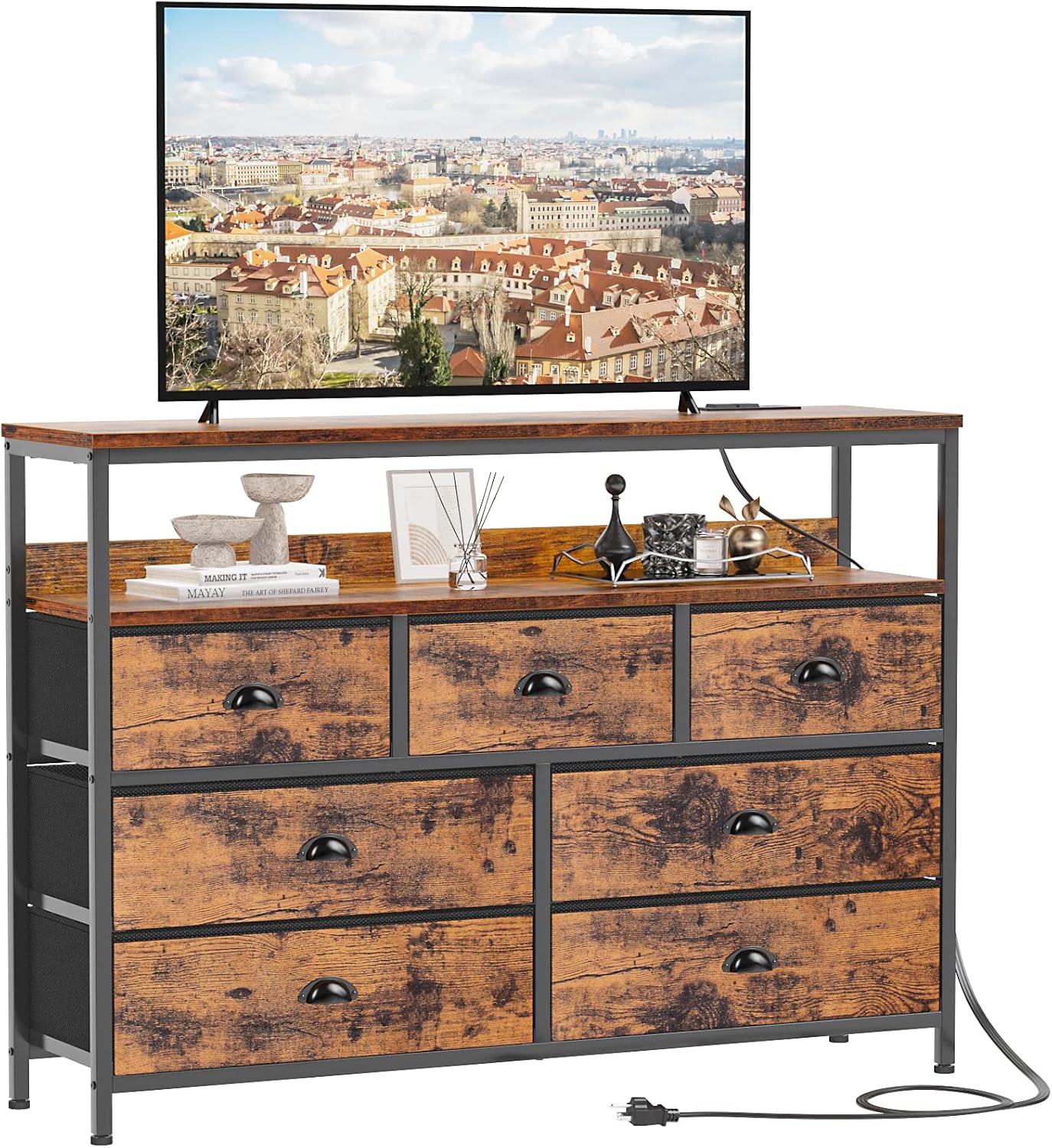 Amazon.com: Furologee TV Stand with Power Outlets, Console Sofa Table ...