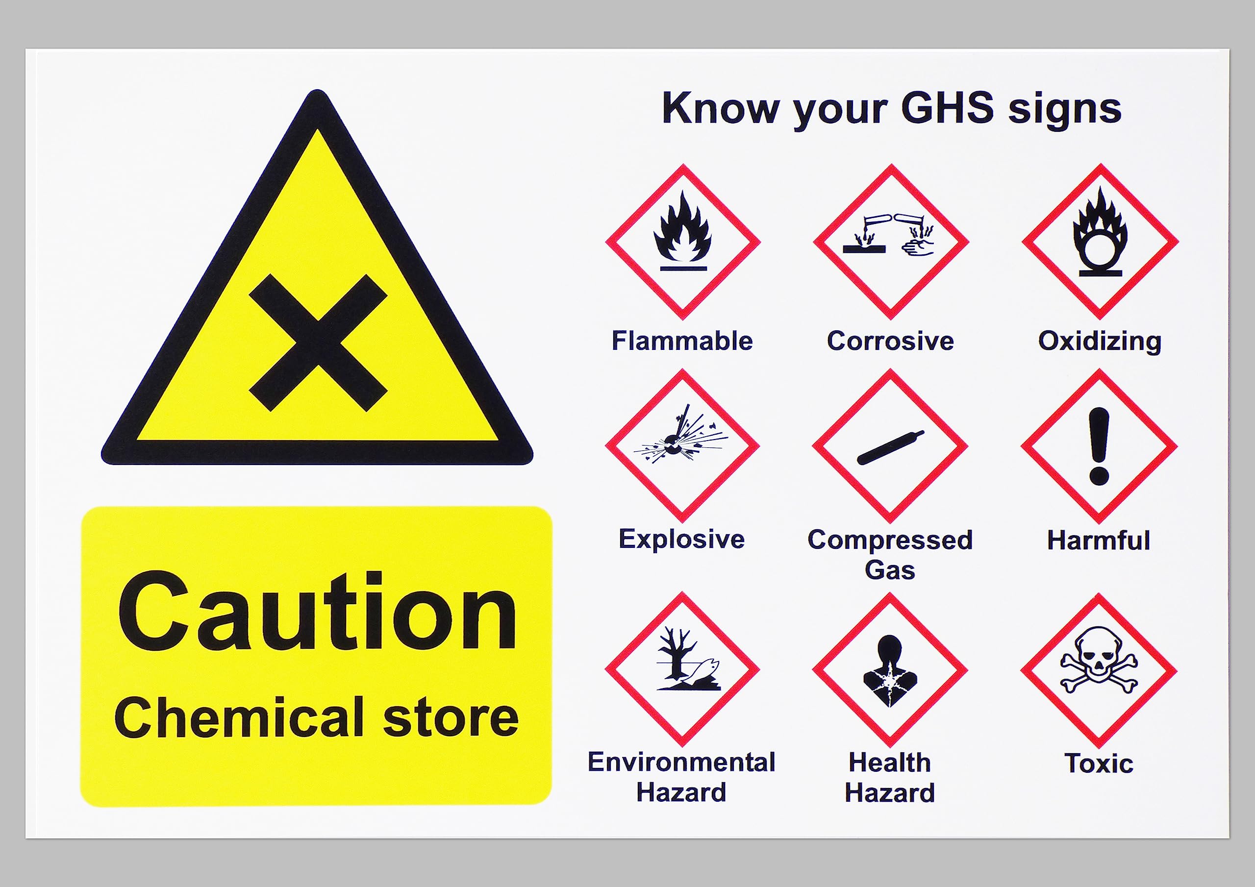 Caution chemical store GHS COSHH poster safety sign - 1mm flexible ...