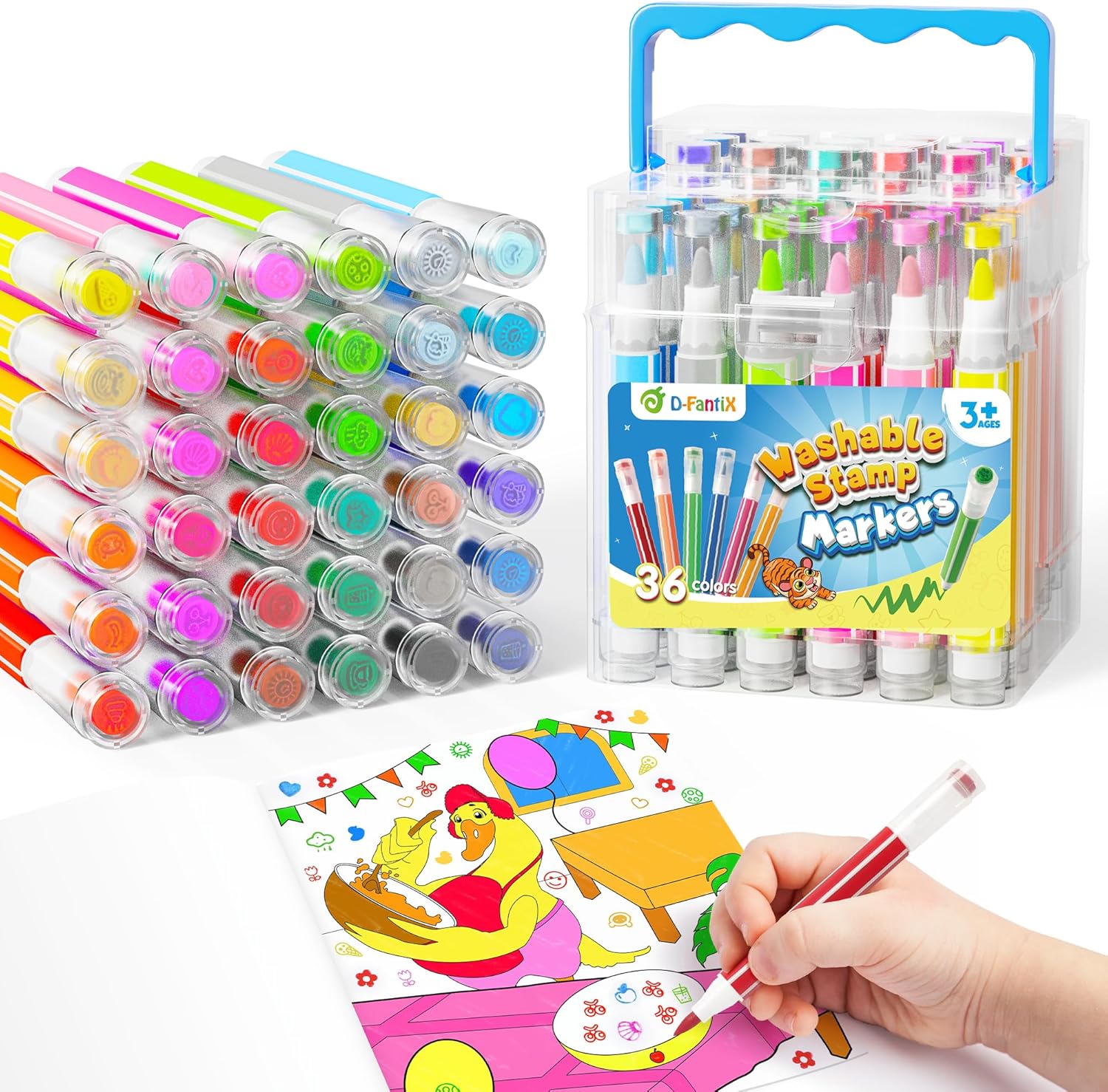 Amazon.com: D-FantiX 36 Colors Washable Markers for Kids, Stamp Markers ...