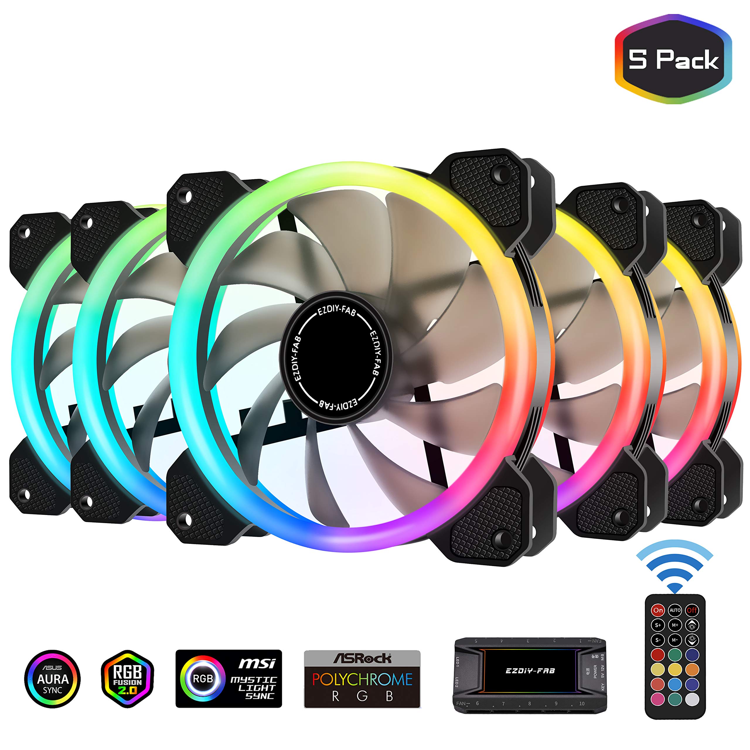 Buy EZDIY-FAB RGB Dual Ring 120mm Fan Case,5V Motoard SYNC,Adjustable ...