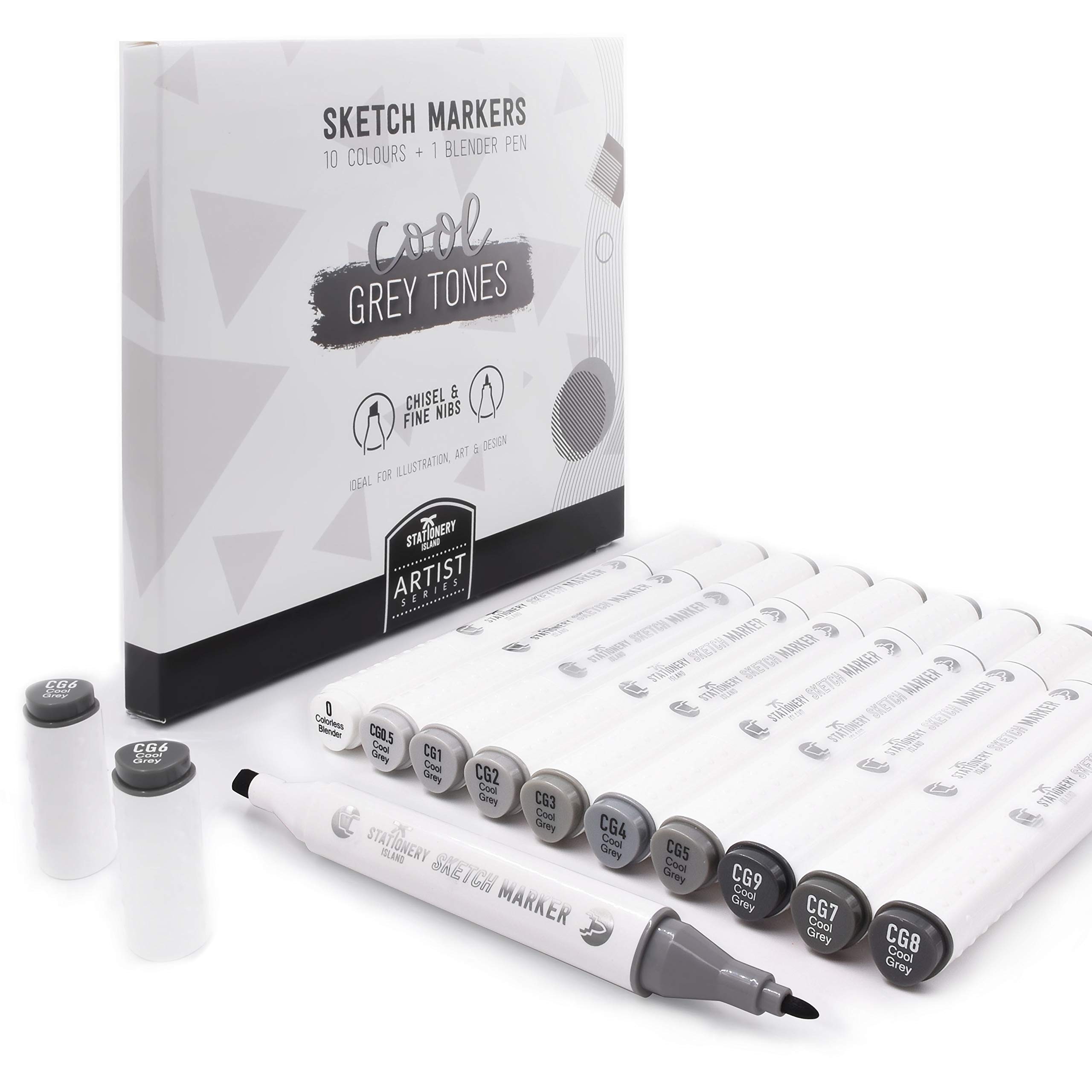 Stationery Island Cool Grey Sketch Markers - Set of 11 - Alcohol Based ...