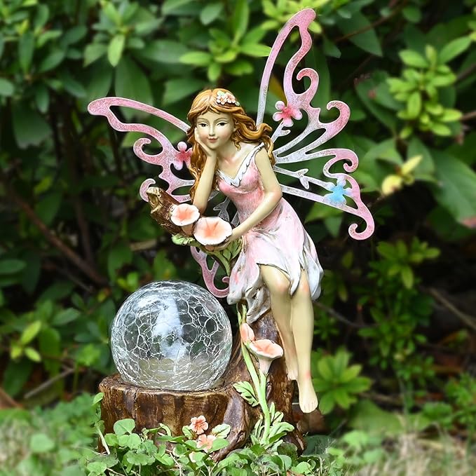 Amazon.com: Yiosax Garden Fairy Statue Outdoor Decor-Solar Flower Fairy ...