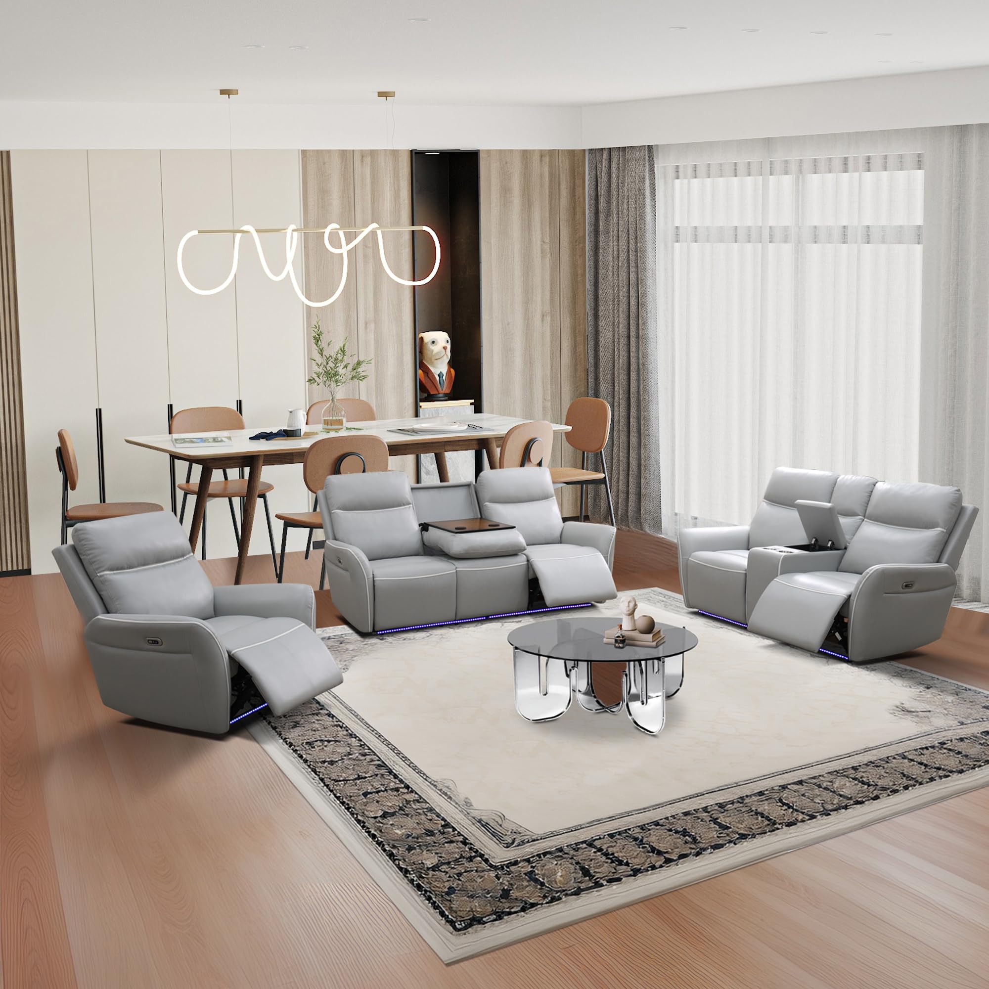 Amazon.com: Power Recliner Sofa Set with LED, Breathing Leather ...