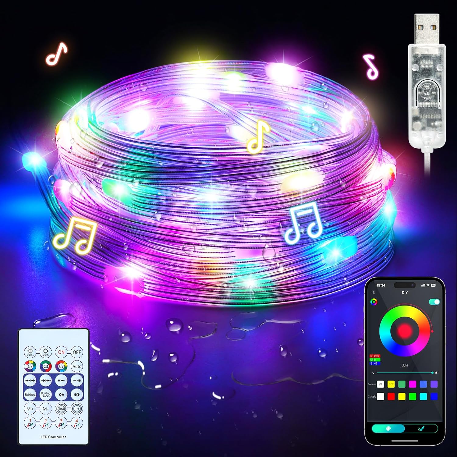 Lotalot RGB Smart Fairy Lights: 33FT Color Changing Rope Light - 66 LED ...