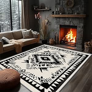 Amazon.com: Yoozitrees Aztec & Southwestern Tribal Boho Area Rug - 8x10, Black & White, Washable ...