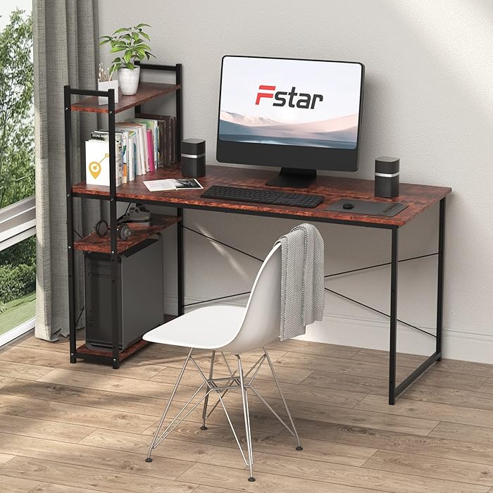 Buy FSTAR 55 Inch Computer Desk with 4 Storage Shelves Large Sturdy ...