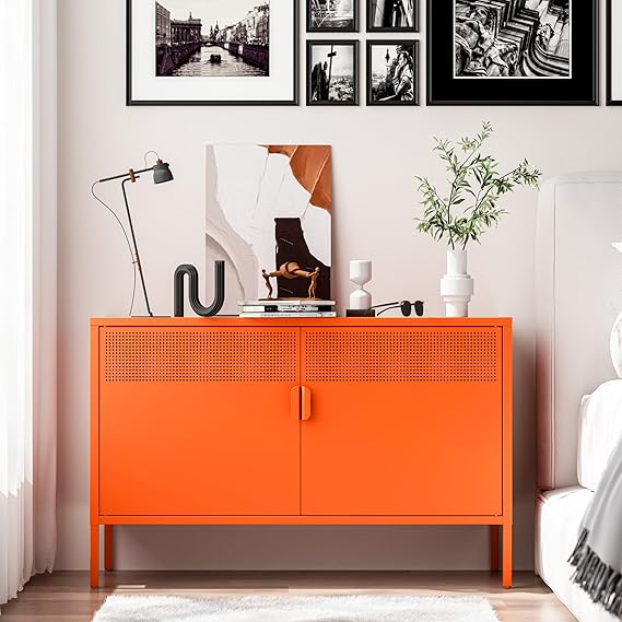 Amazon.com: Washsemba 2 Door Accent Cabinet,Orange Metal Storage ...