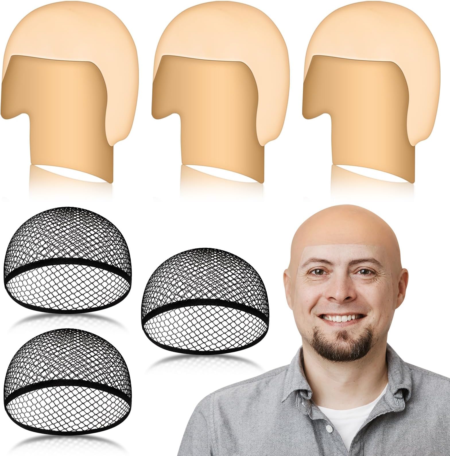 Amazon.com: Bouiexye Bald Cap Halloween, 2Pcs Nylon Wig Caps 2Pcs Latex ...