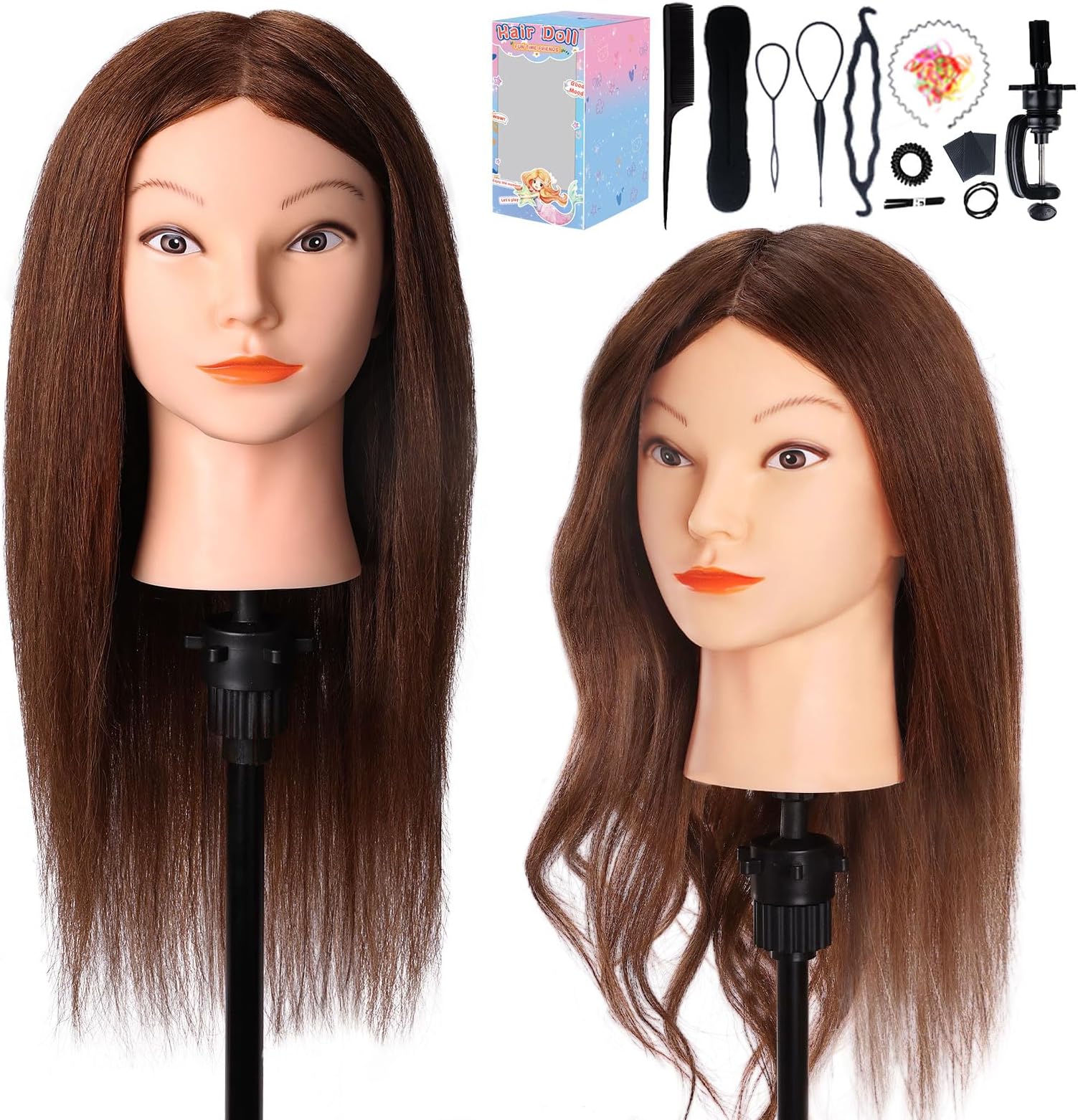 Amazon.com: Mannequin Head with 100% Real Hair, Cenoz 18" Hairdresser ...